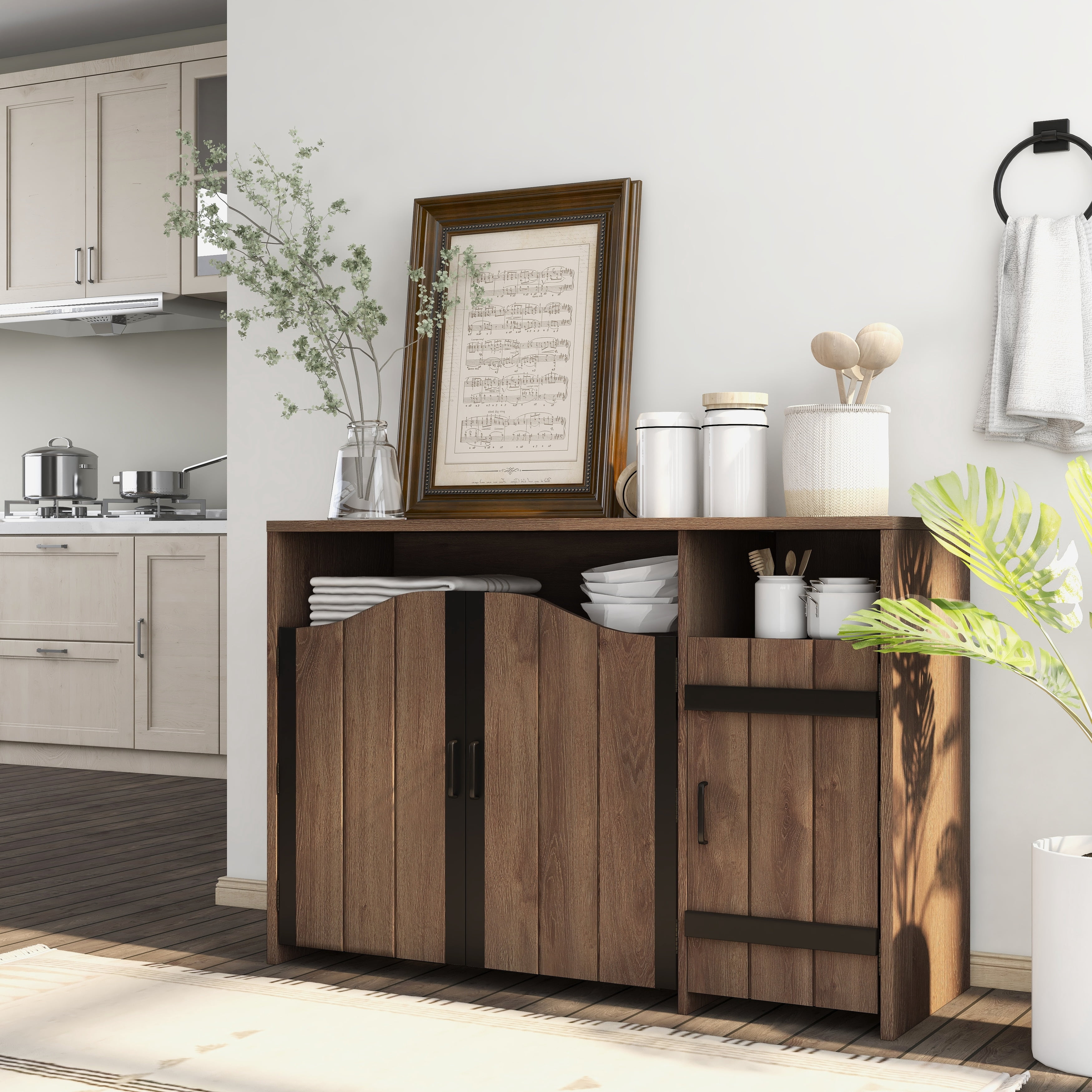Furniture of America Horr 47-in. Rustic Walnut 7-shelf Buffet Server ...