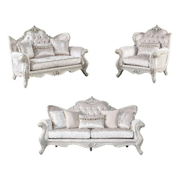 Furniture of America Jansing 3-Piece Solid Wood Tufted Sofa Set in Off ...