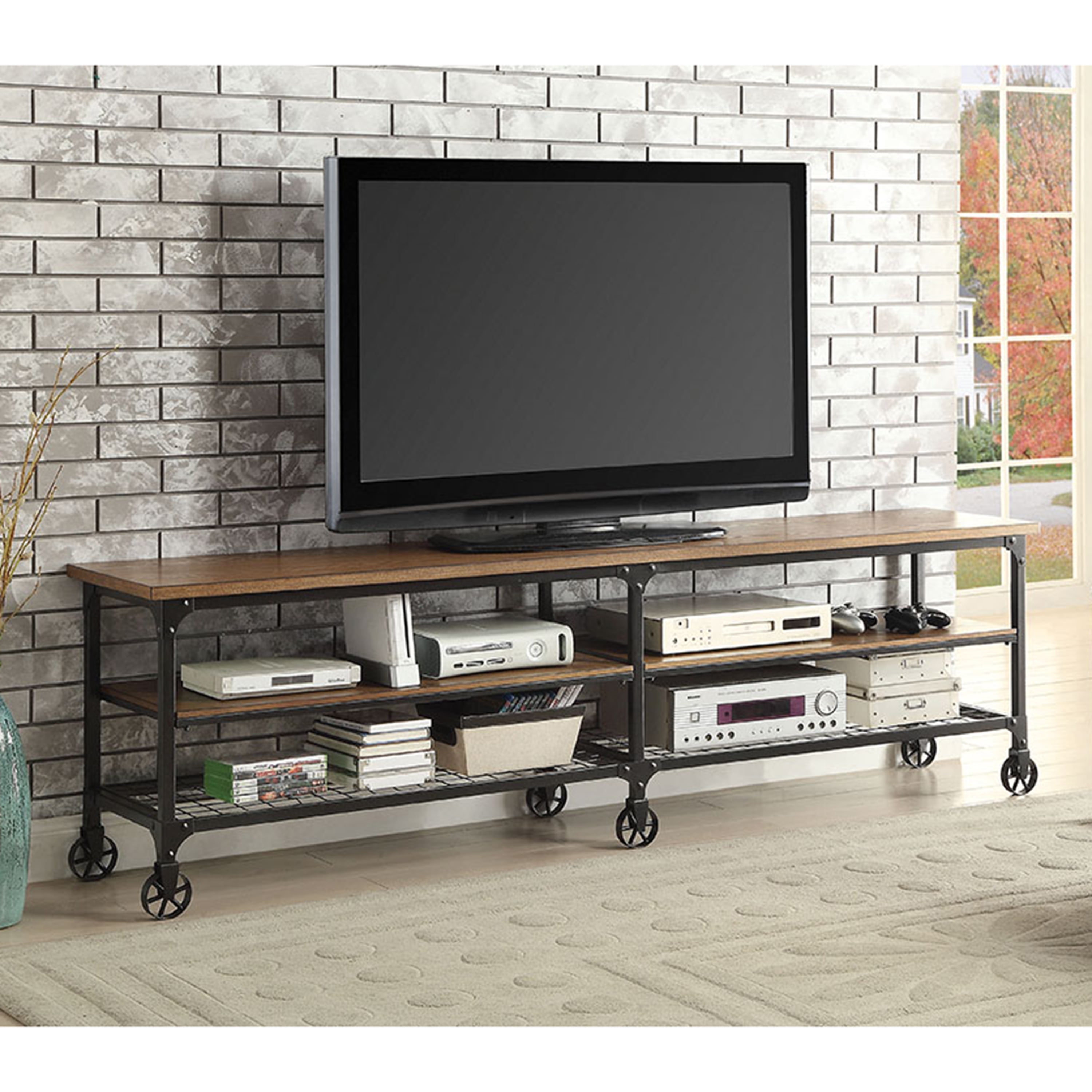 Furniture of America Janson Industrial 2-Shelf TV Stand, 72", Medium ...
