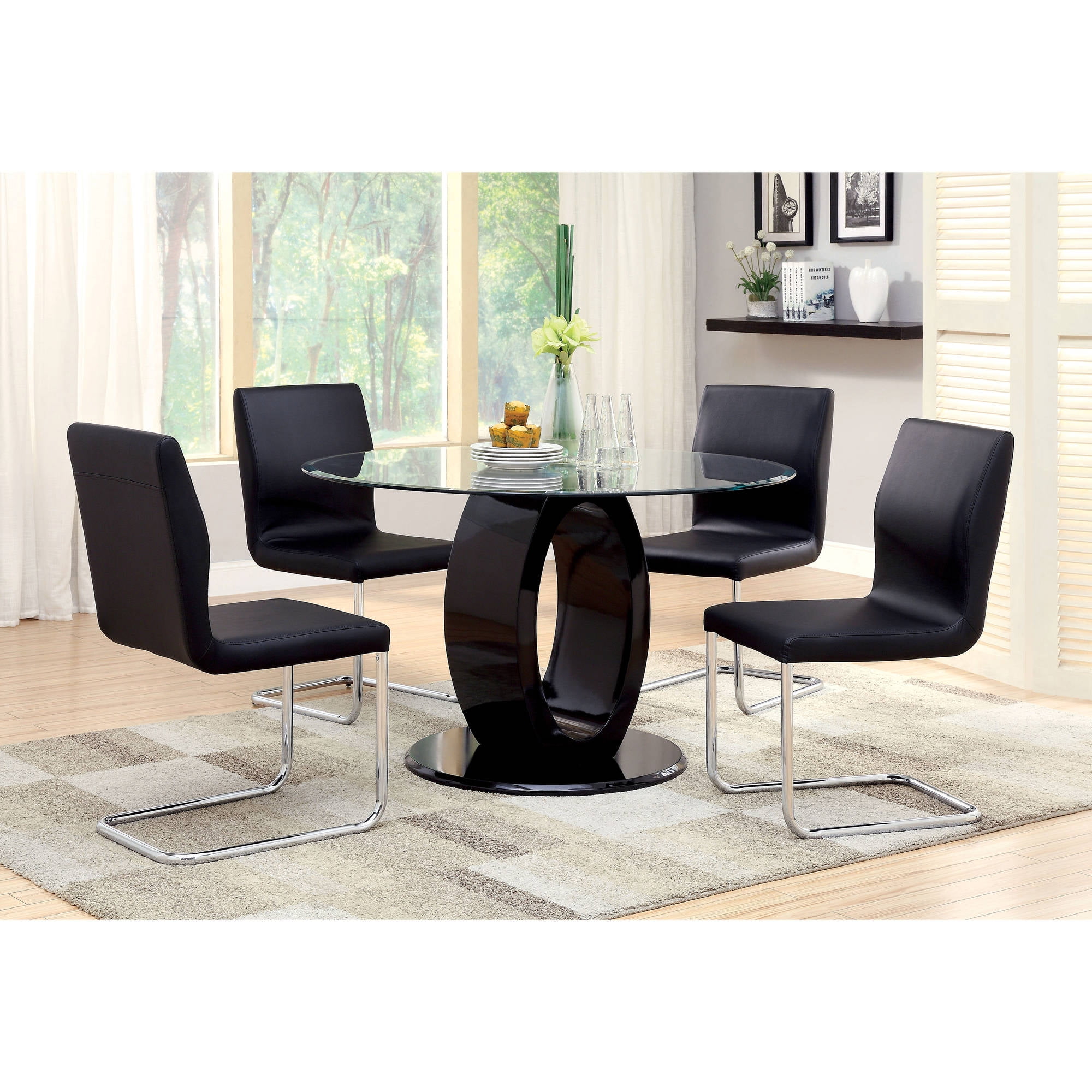 Furniture of America Janus 5-Piece Round Dining Set - Black Lacquer ...