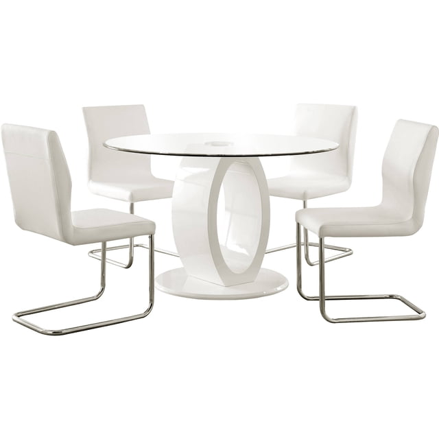 Furniture of America Janus Modern 5-Piece Round Dining Table Set, White ...