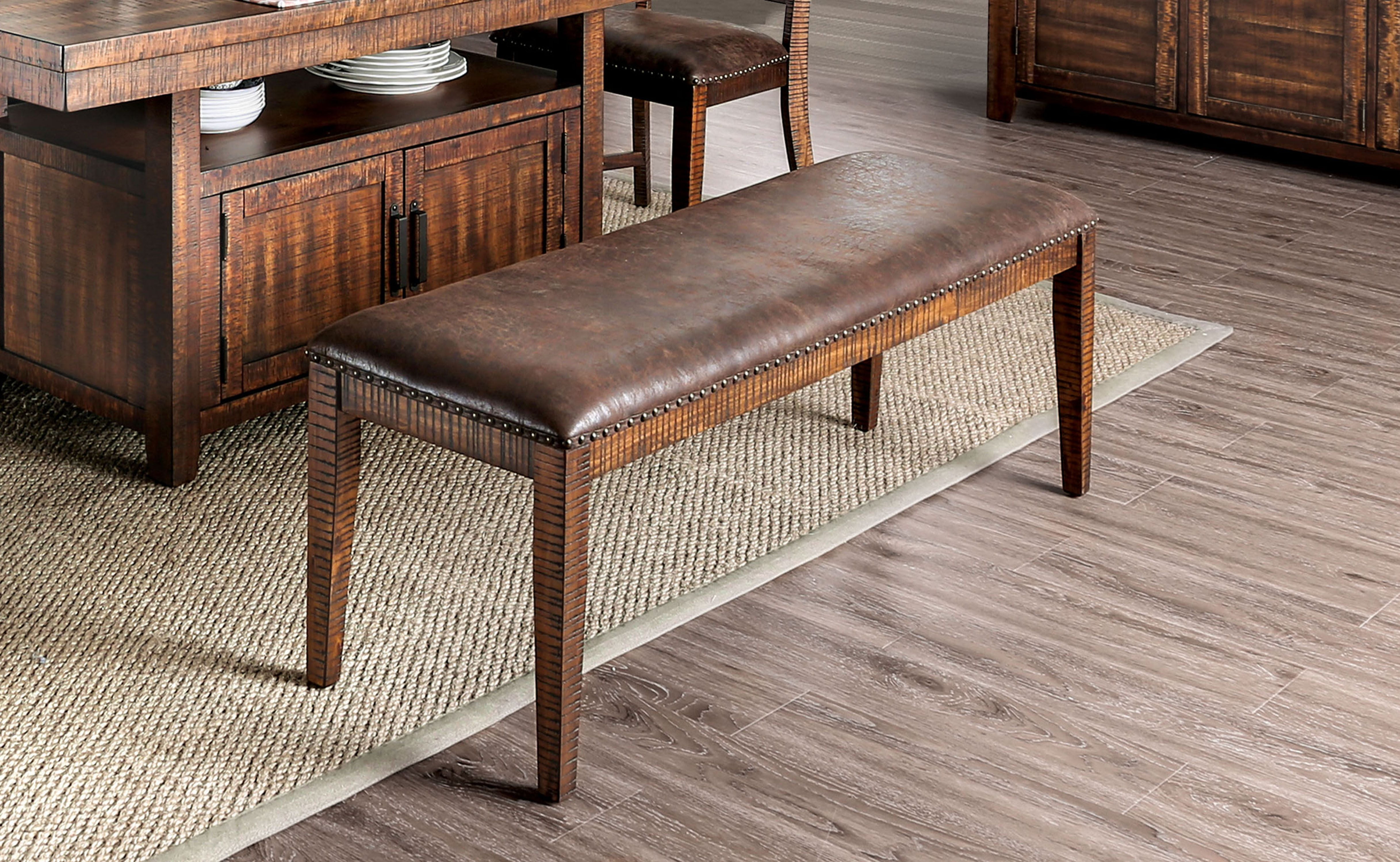 Furniture of America Jaycee Transitional Dining Bench, Walnut Finish ...