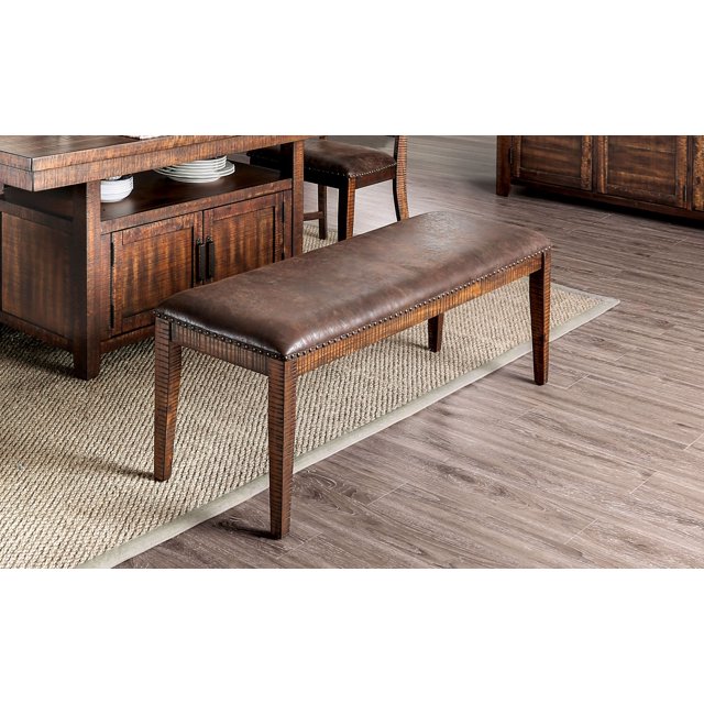 Furniture of America Jaycee Transitional Dining Bench, Walnut Finish ...