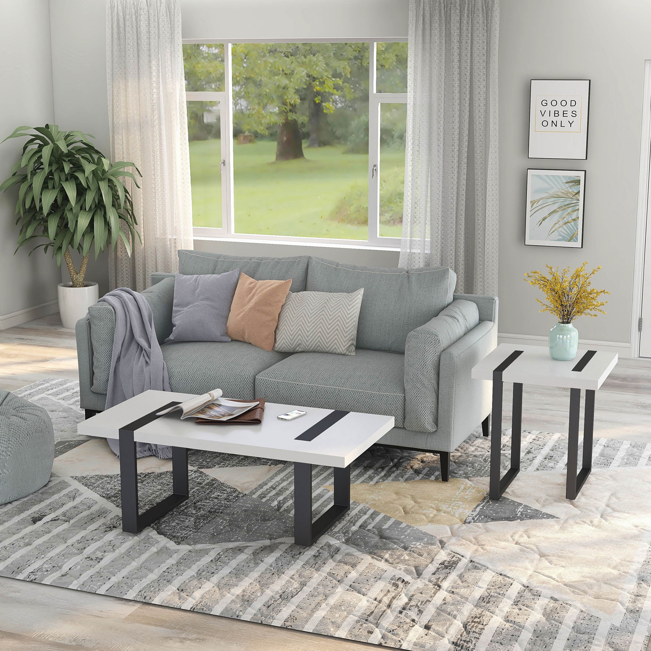 Furniture of America Jera 2-Piece Coffee Table Set, White - Walmart.com
