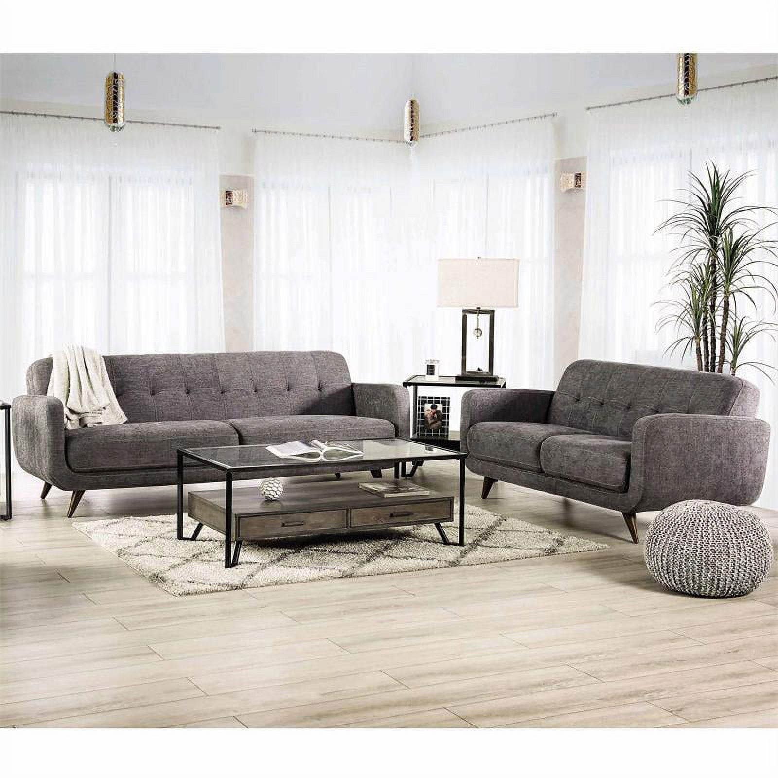 Furniture of America Kaity Mid-Century Modern Fabric 2-Piece Sofa Set ...