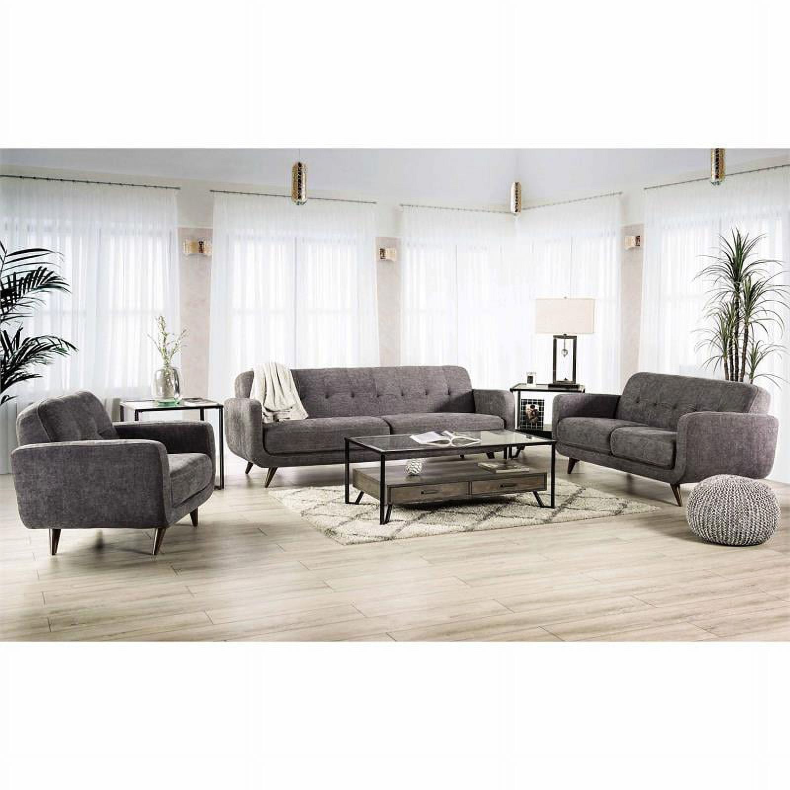 Furniture of America Kaity Mid-Century Modern Fabric 3-Piece Sofa Set ...