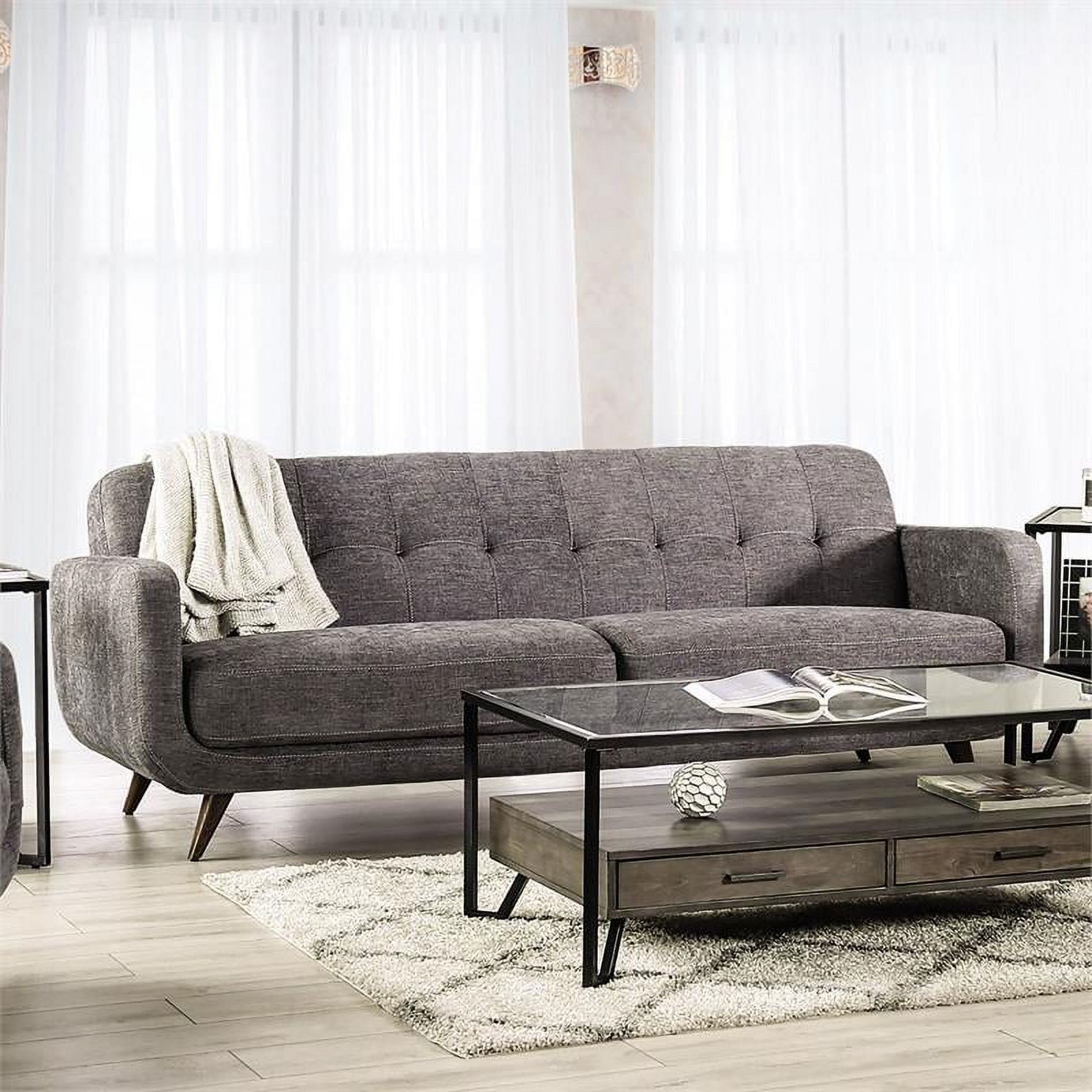Furniture of America Kaity Mid-Century Modern Fabric Tufted Sofa in ...