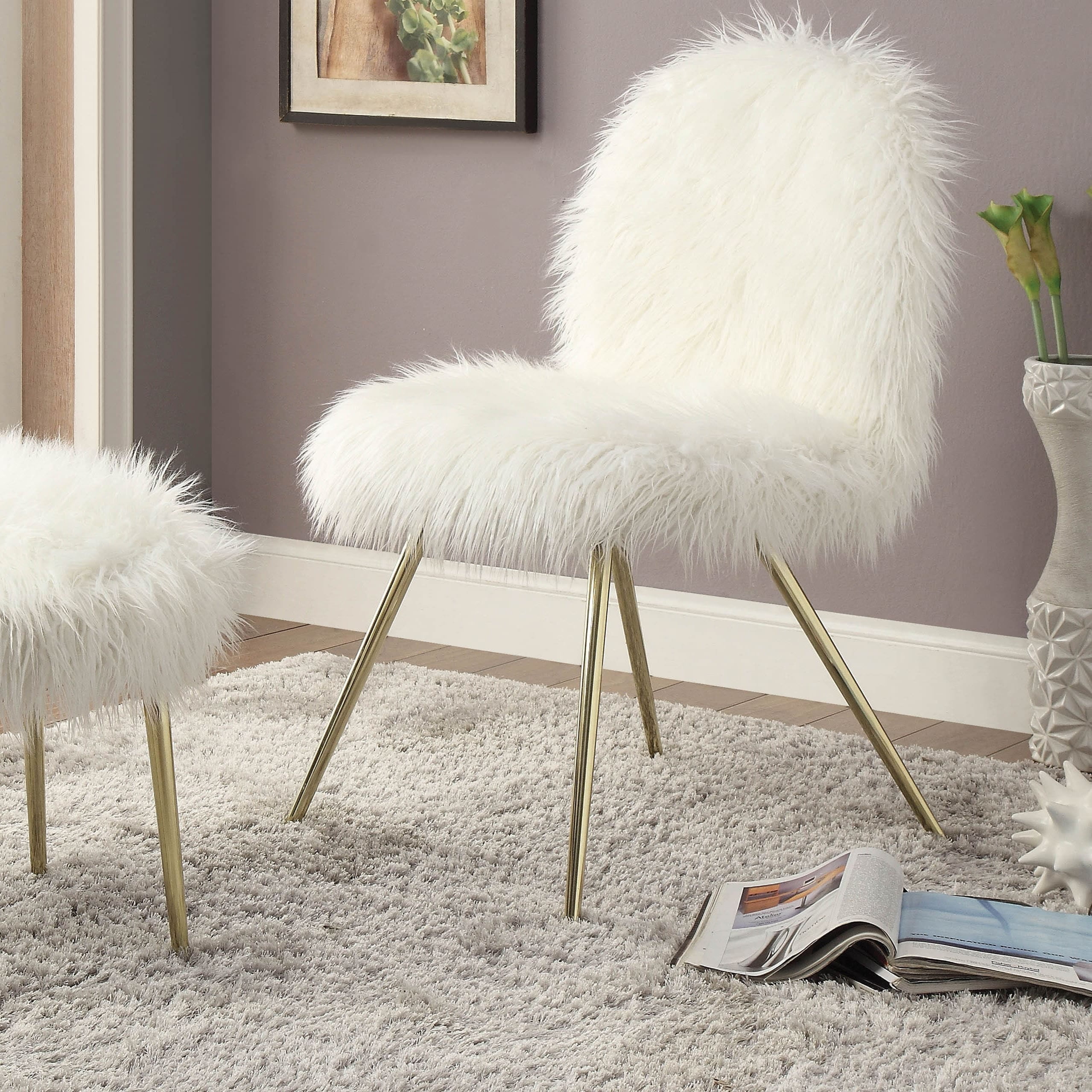 Furniture of America Kene Shabby Chic White Faux Fur Accent Chair by ...