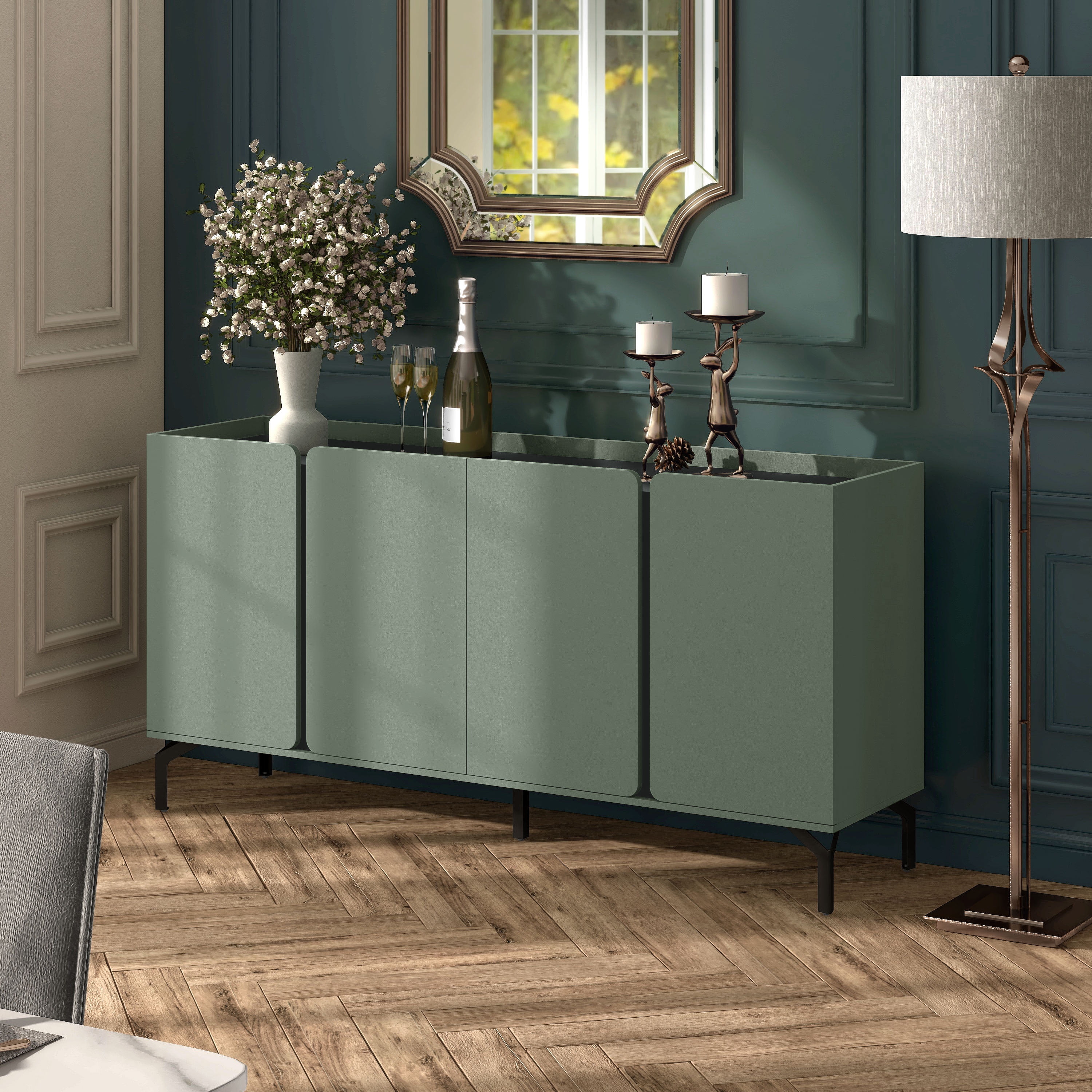Furniture of America Kono 60 Inch Sage Green Sideboard with 6 Shelves ...