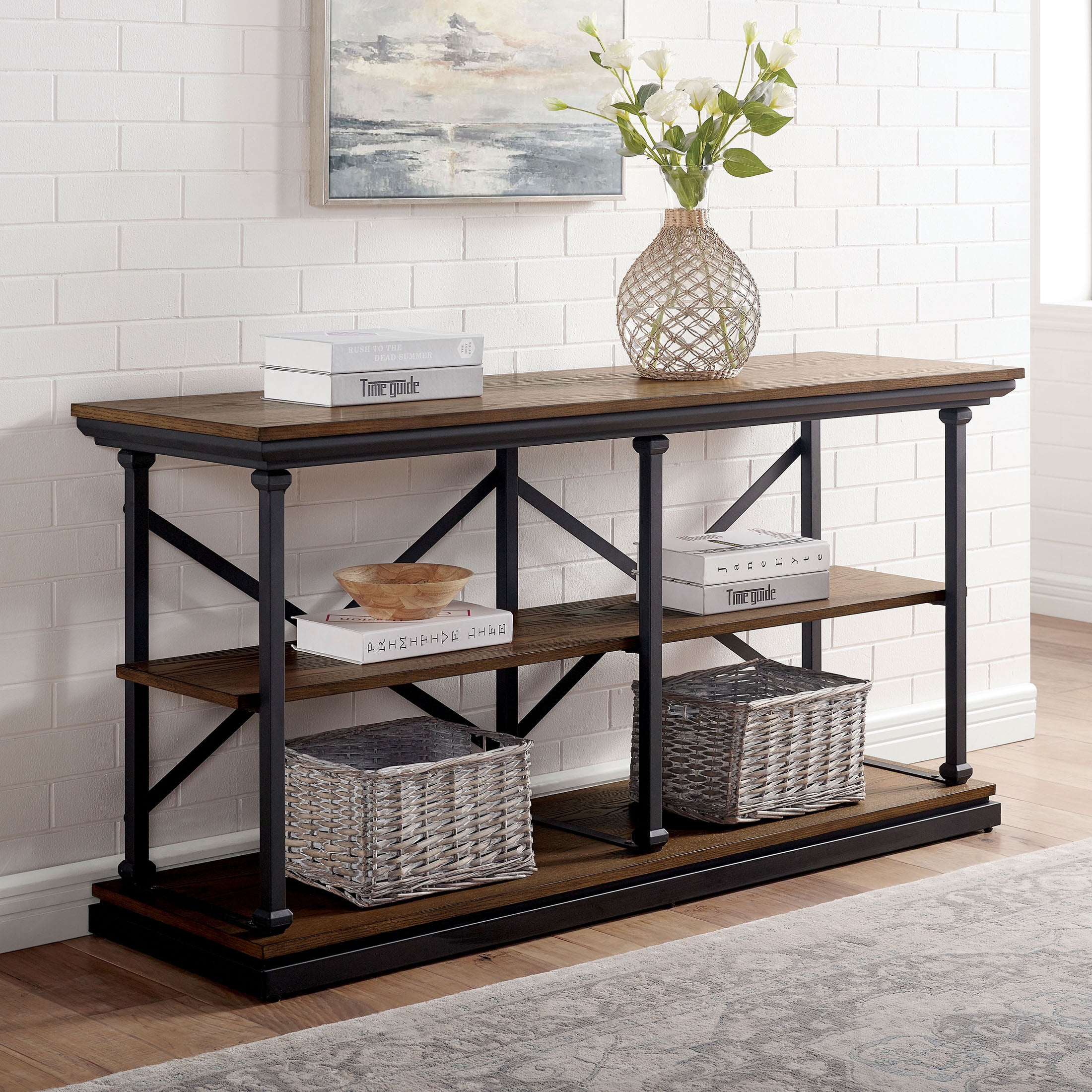 Furniture of America Laem 2-Shelf Console Table - Dark Oak - Walmart.com