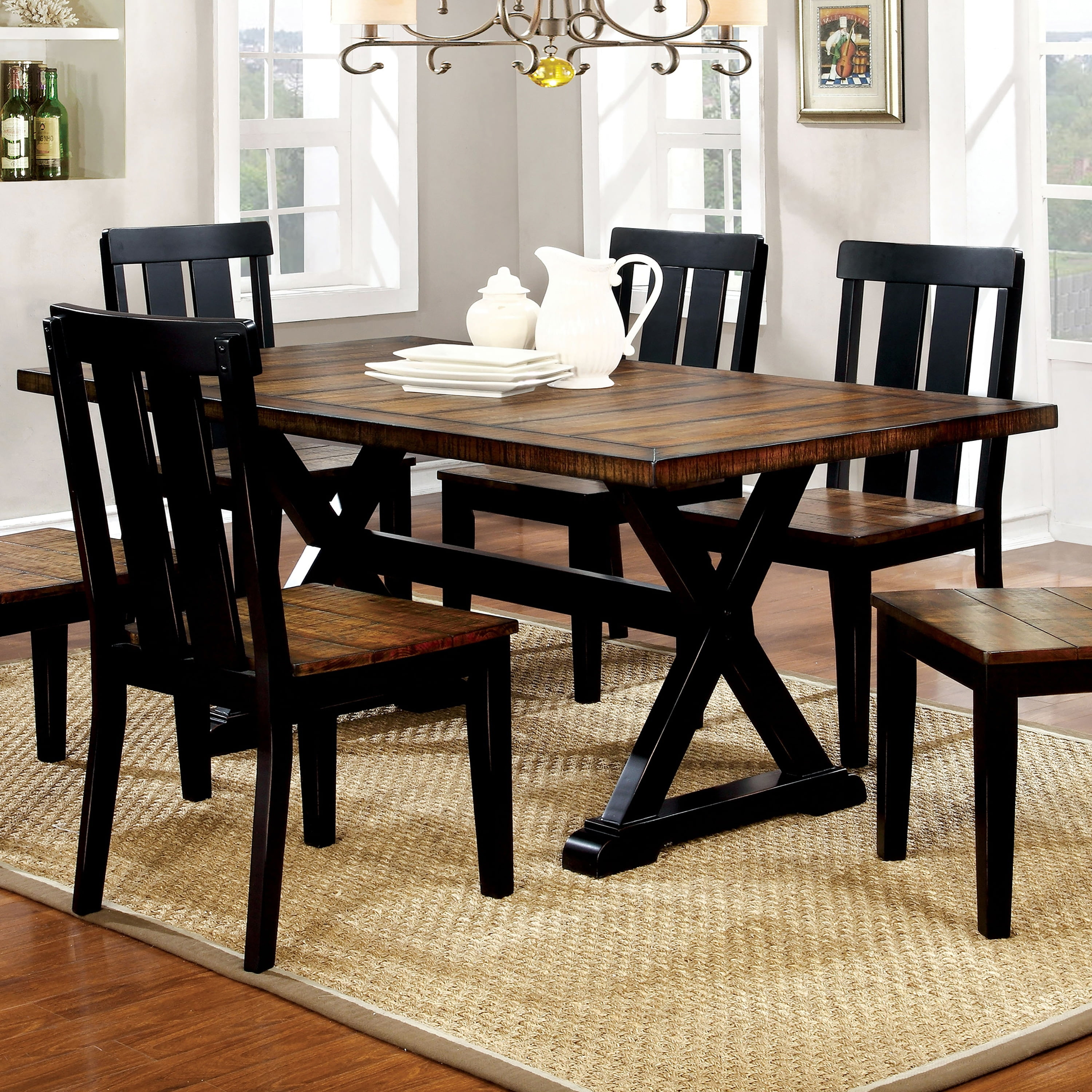 Furniture of America Lara Farmhouse Antique Oak 68-inch Wood Dining ...