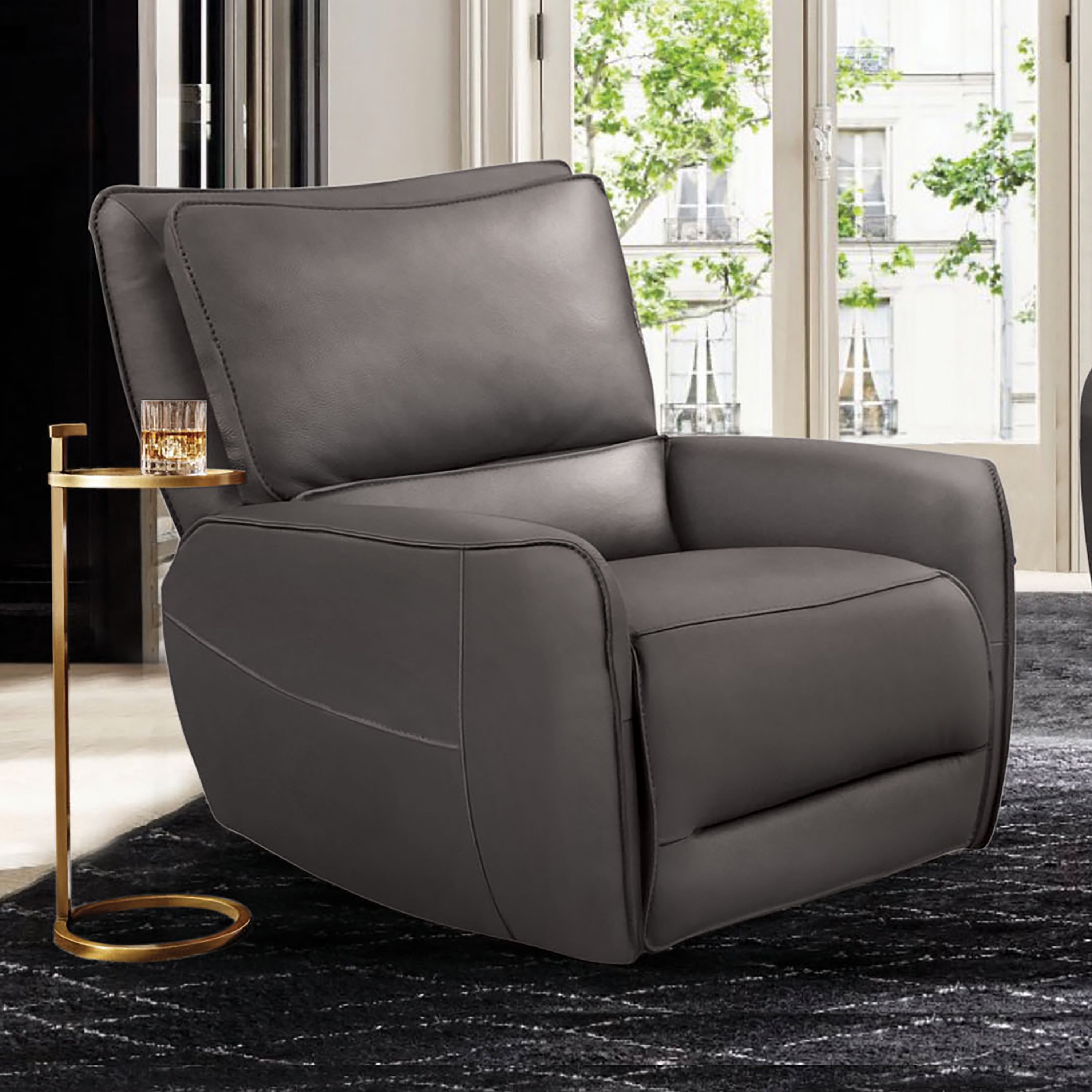 Furniture of America Larchvale Leather Gray Zero Gravity Power Recliner ...