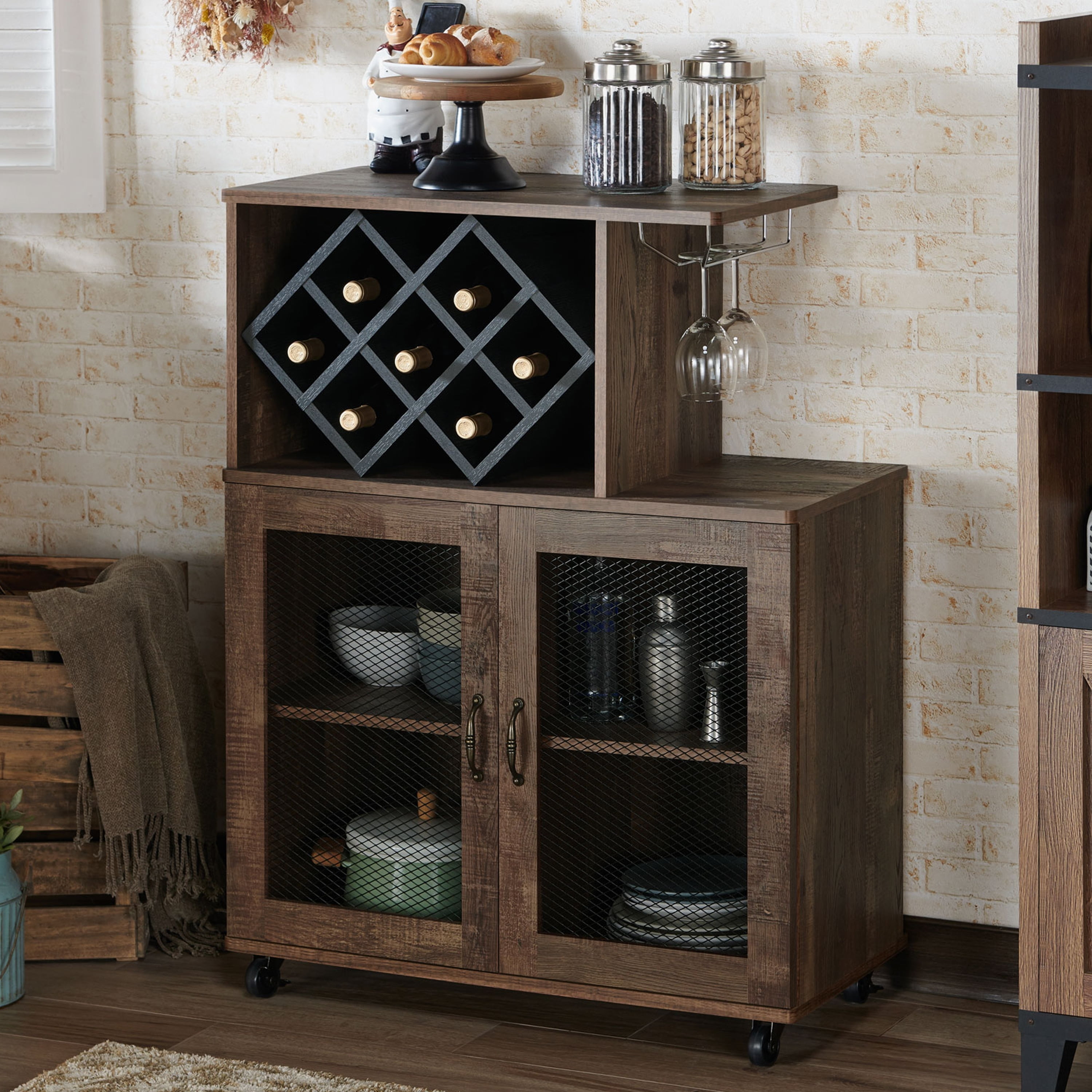 Furniture of America Laut Rustic Oak 4-Shelf Mini Bar with Wine Rack by ...