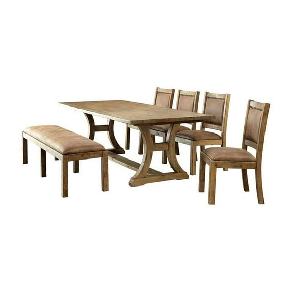 Furniture of America Liston 6-Piece Wood 96-inch Dining Set in Rustic ...