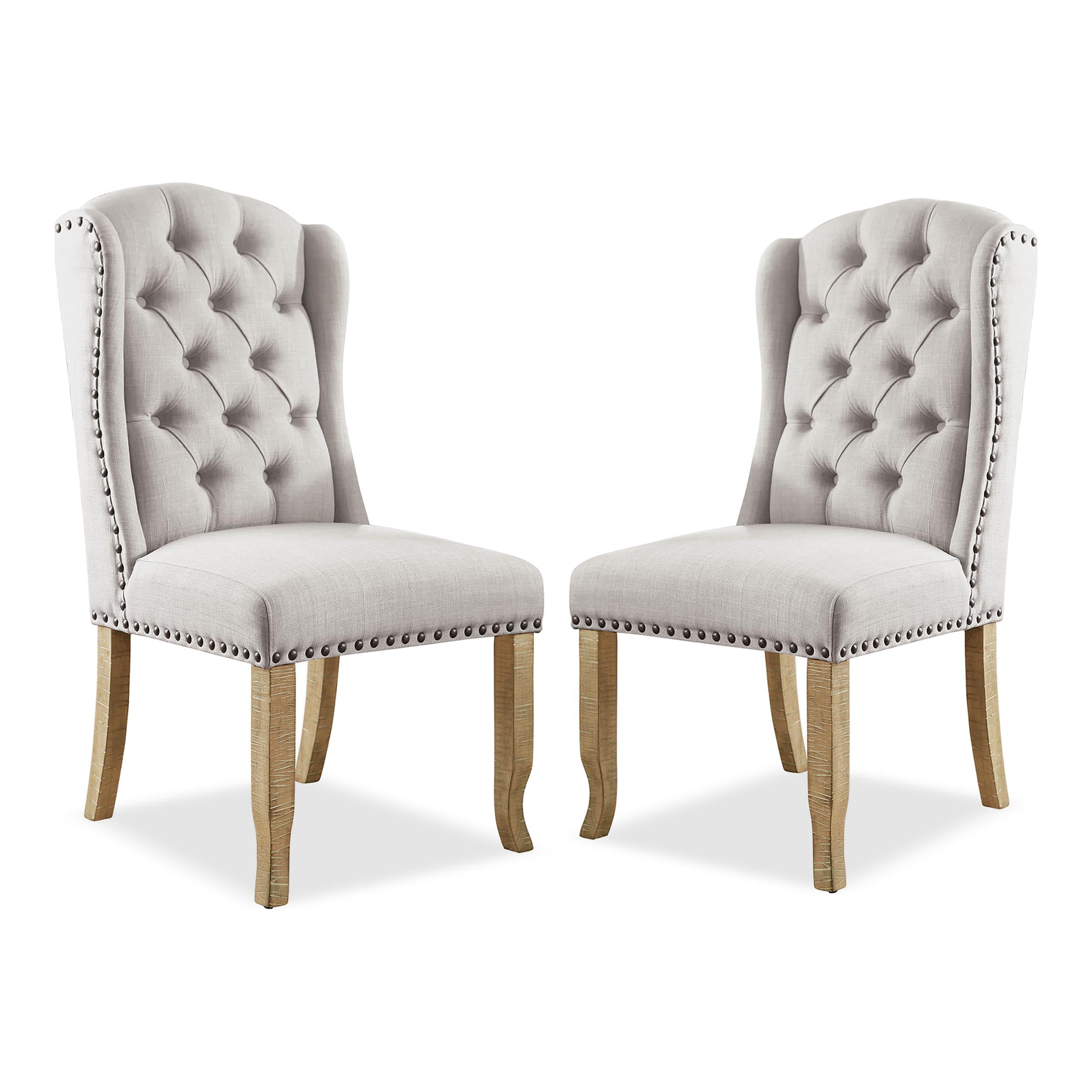 Furniture of America Liston Fabric Tufted Wing Back Chair in Ivory (Set ...