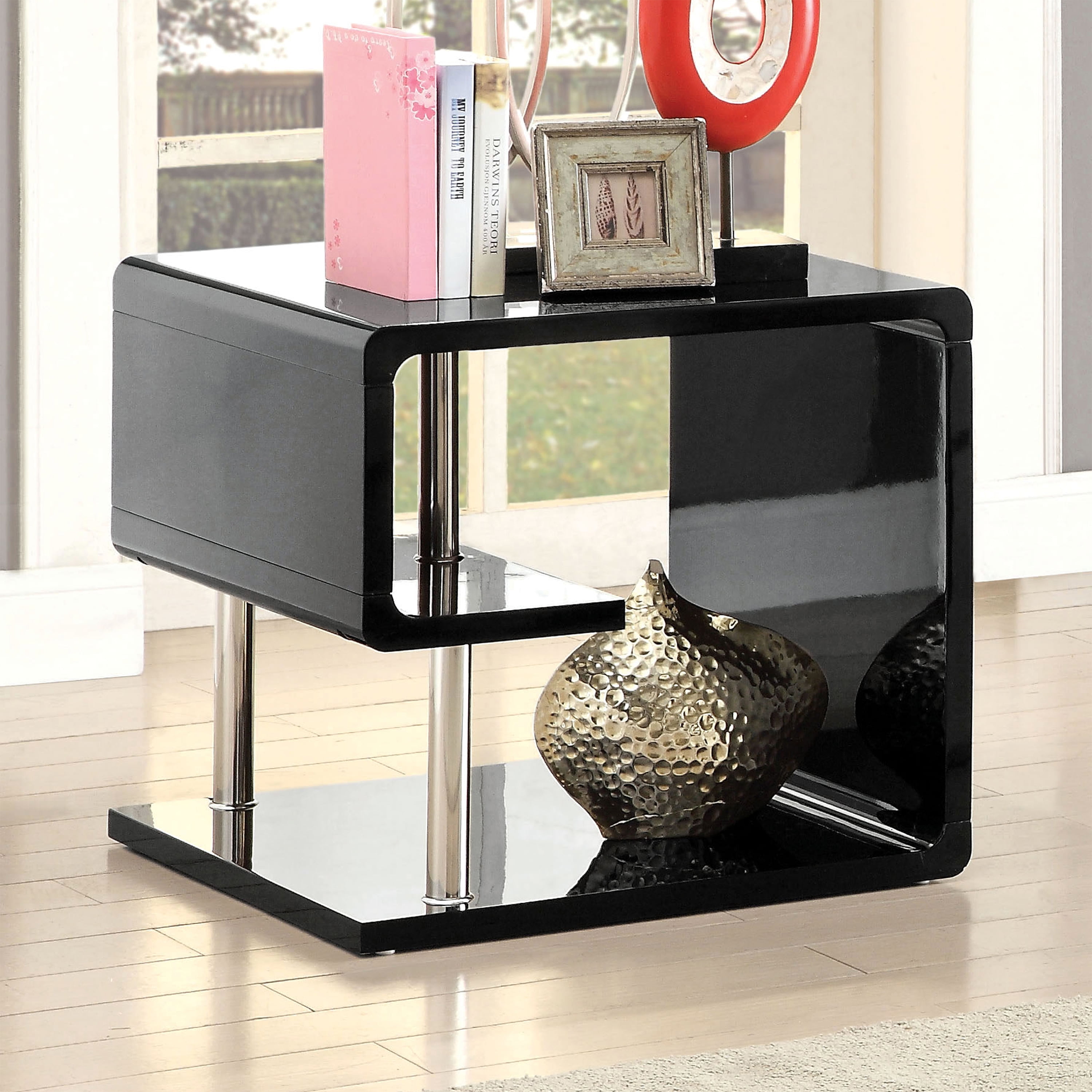 Furniture of America Locke Storage End Table, Glossy Black - Walmart.com