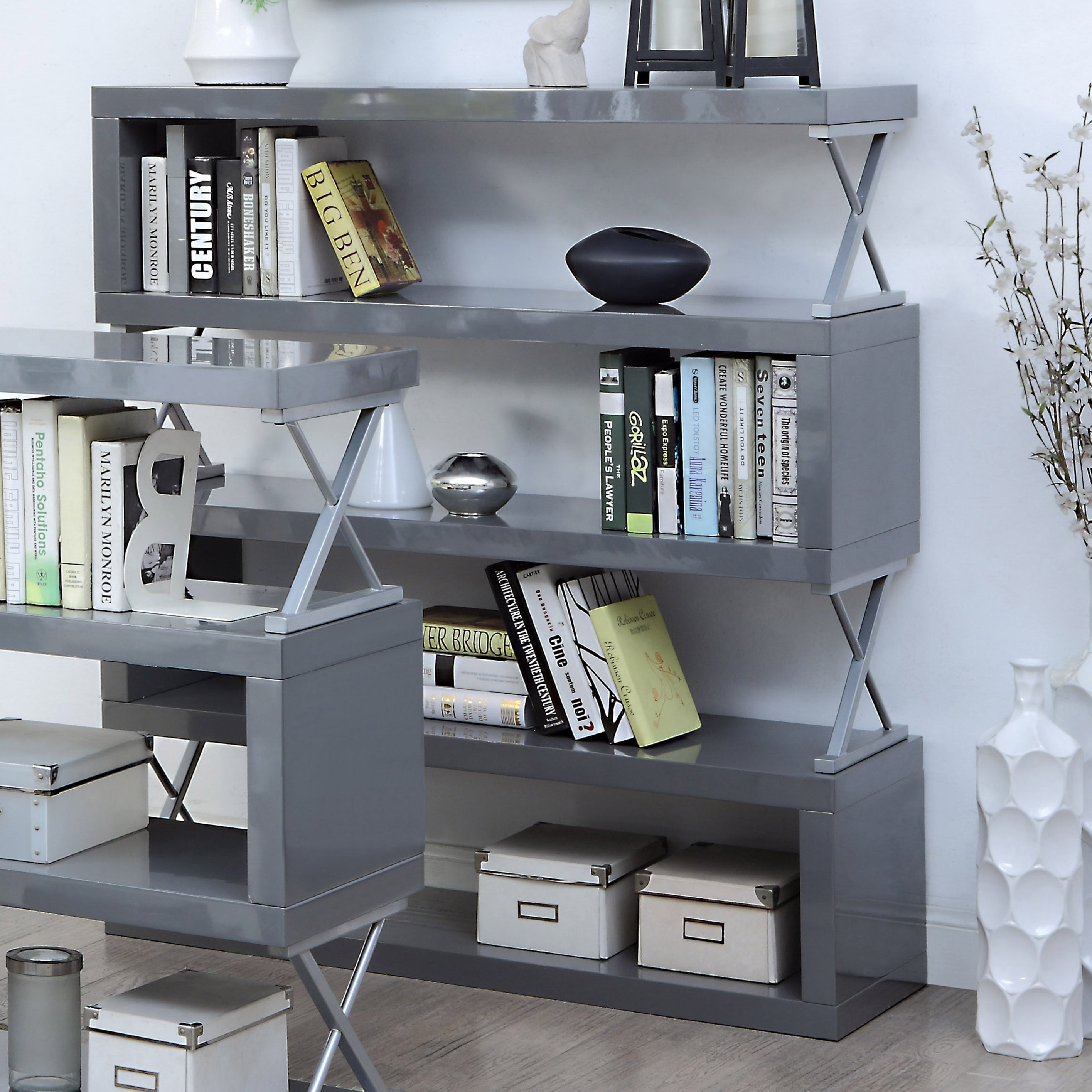 Furniture of America Loop Modern 5-Tier S-shaped Bookcase with X-shaped Metal by Grey - Walmart.com