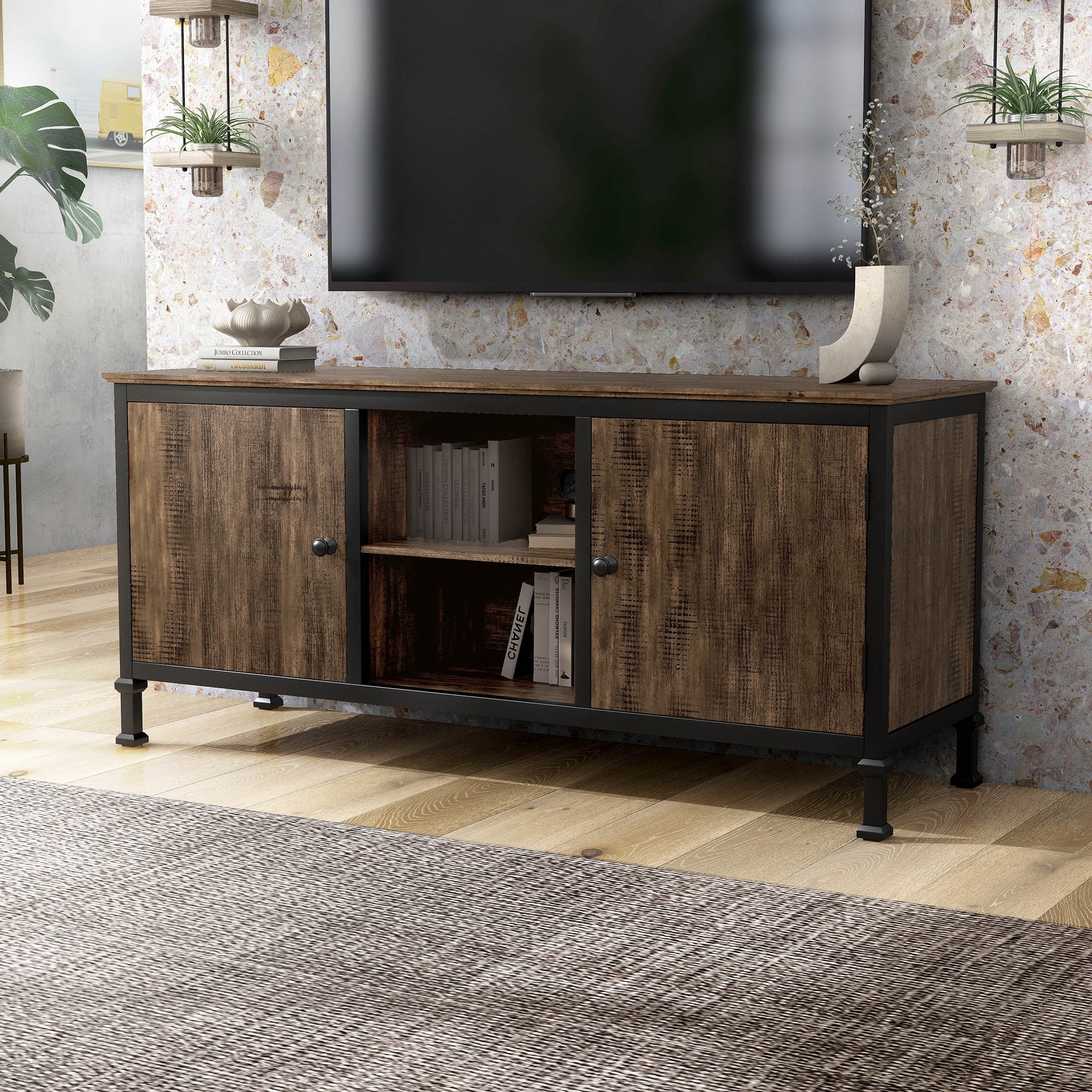 Furniture of America Madine TV Stand for TVs up to 66", Weathered Oak ...