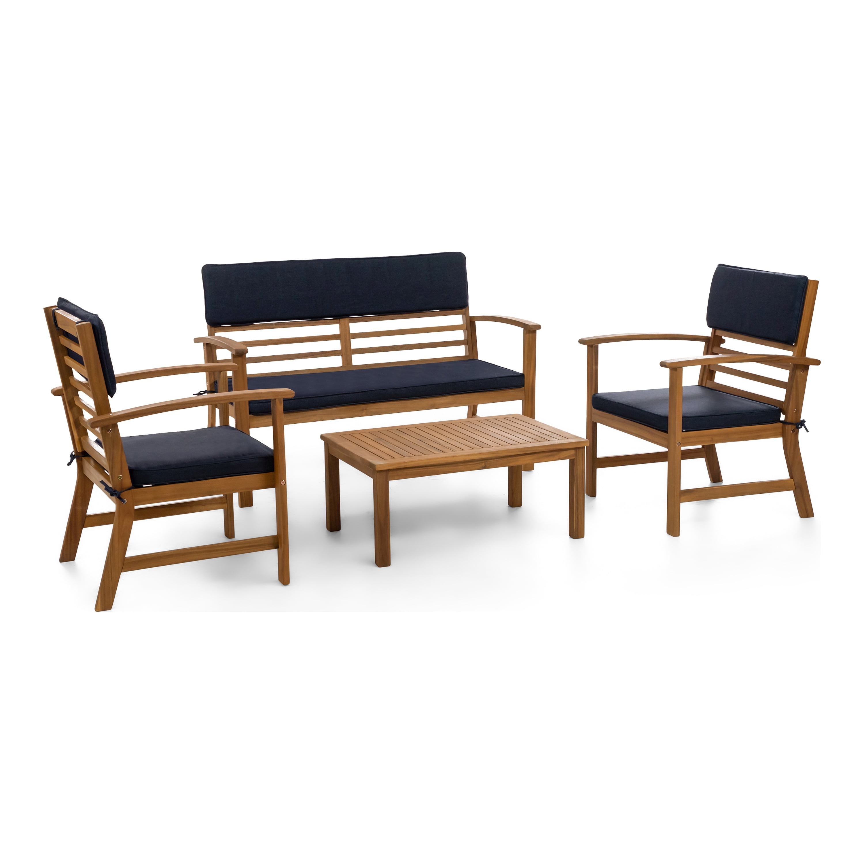 Furniture of America Mae Wood 4-Piece Patio Set with Cushions, Denim ...