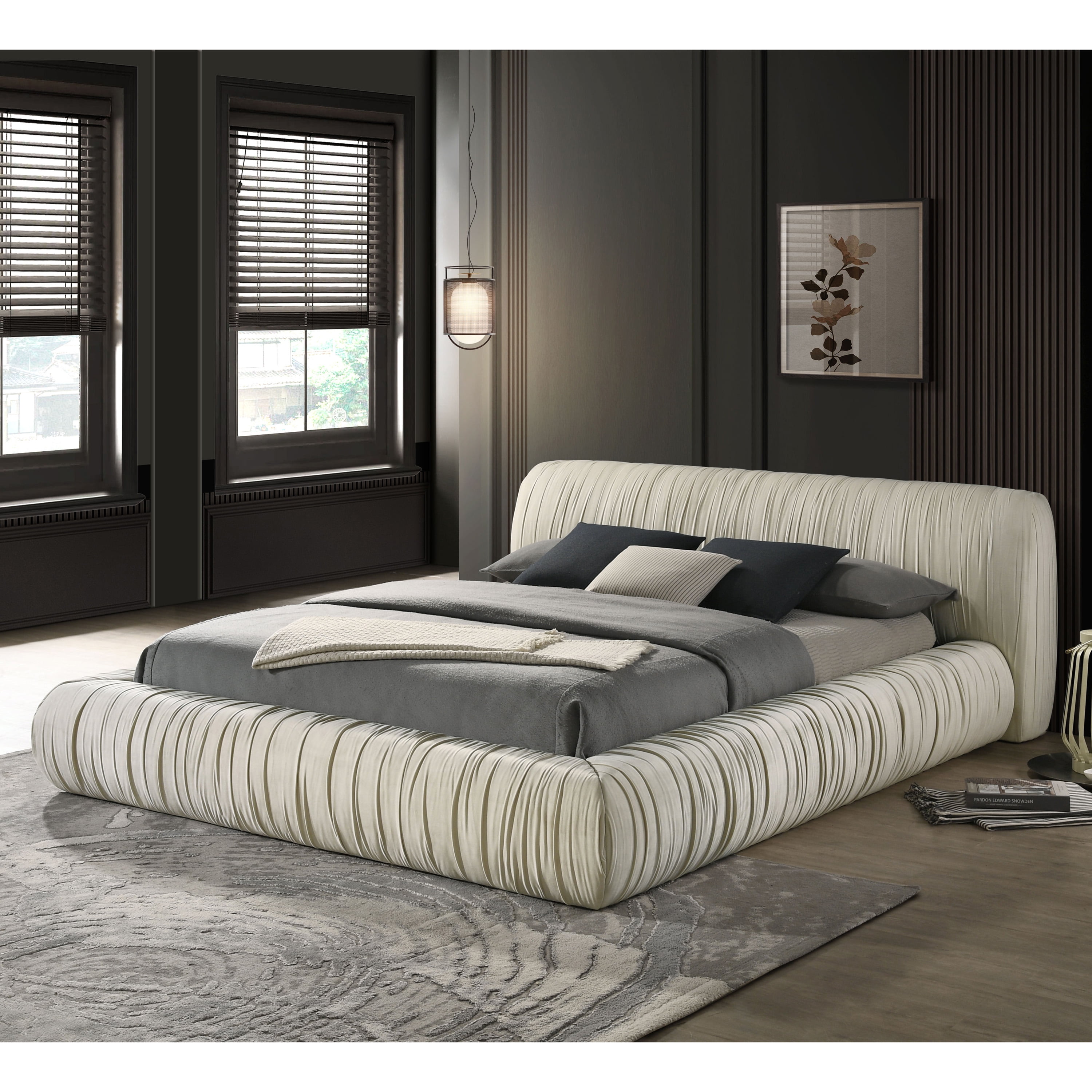 Furniture of America Mallan Adult King Fabric Pleated Upholstered ...