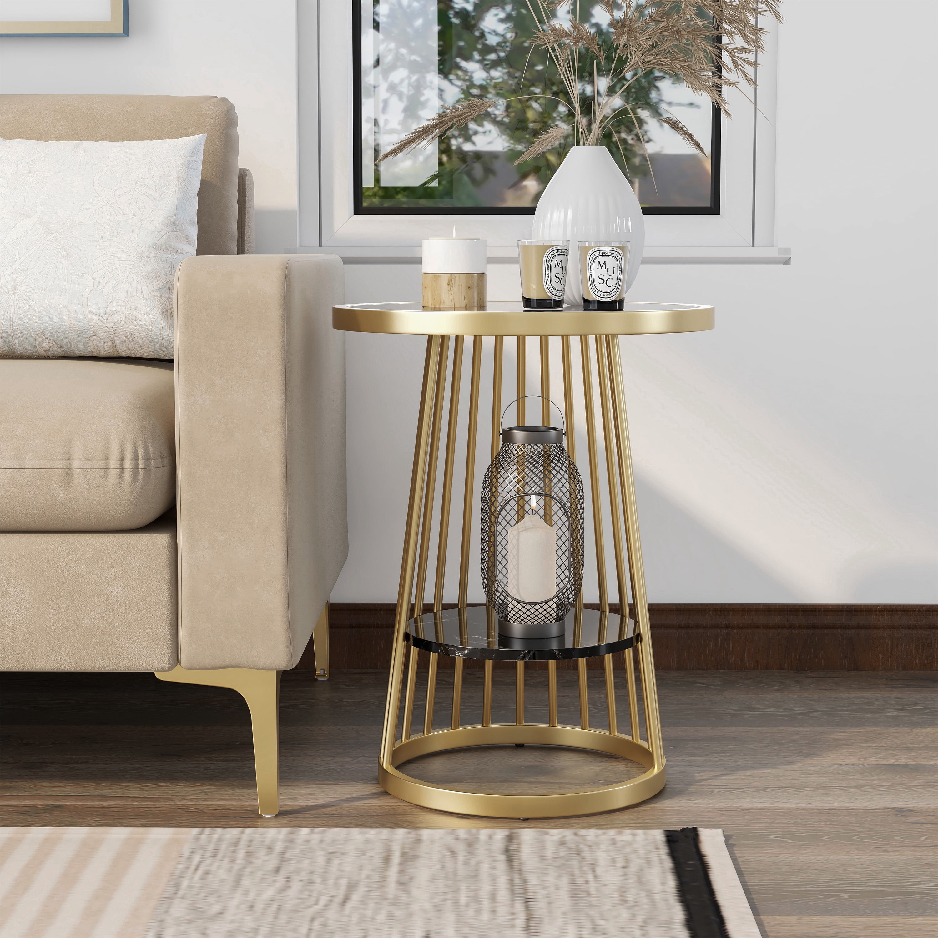 Furniture of America Mandy 1-Shelf Metal Black and Gold End Table ...