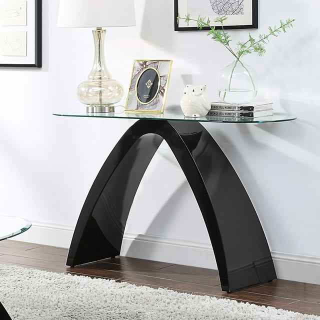 Furniture of America Maore Glass Top Console Table, Black - Walmart.com