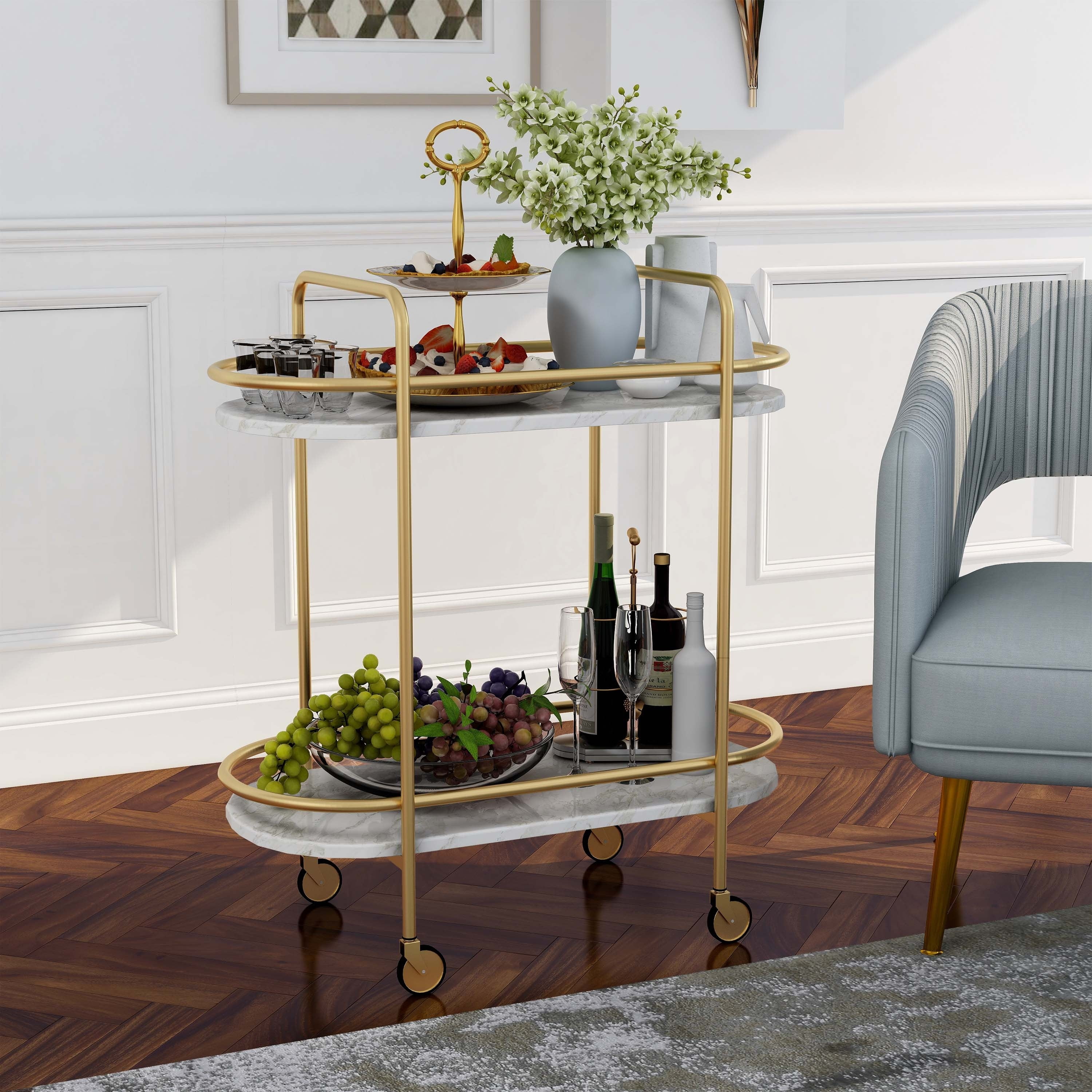 Furniture of America Mardoc Contemporary White and Gold Faux Marble Two ...