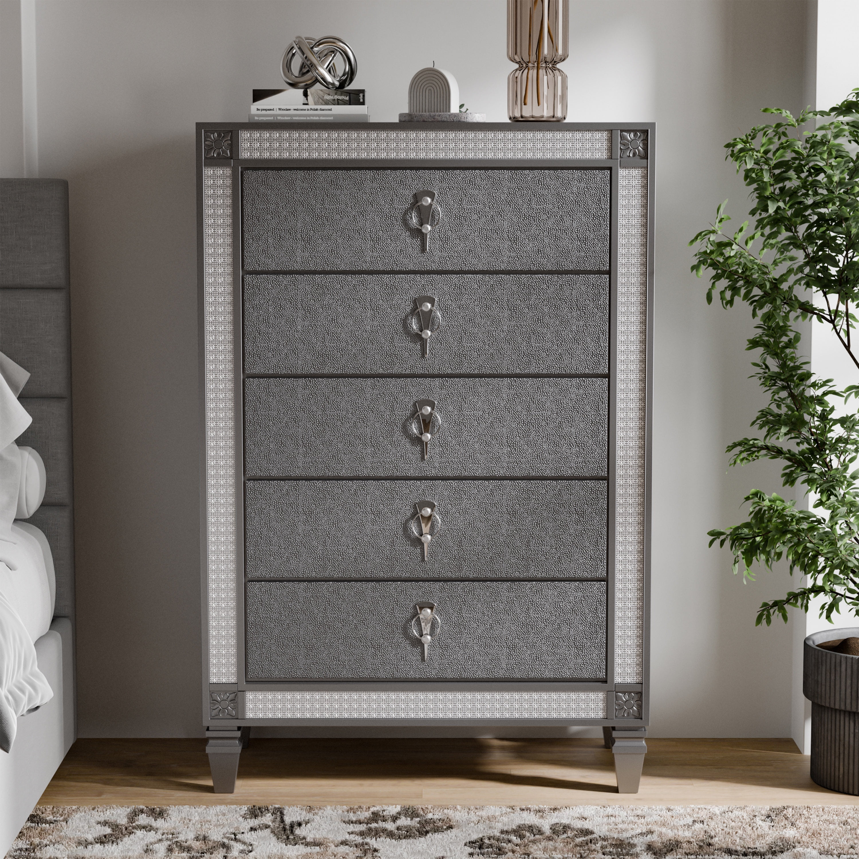 Furniture America Marsente 5-Drawer Gray Chest - Glam Design - Walmart.com