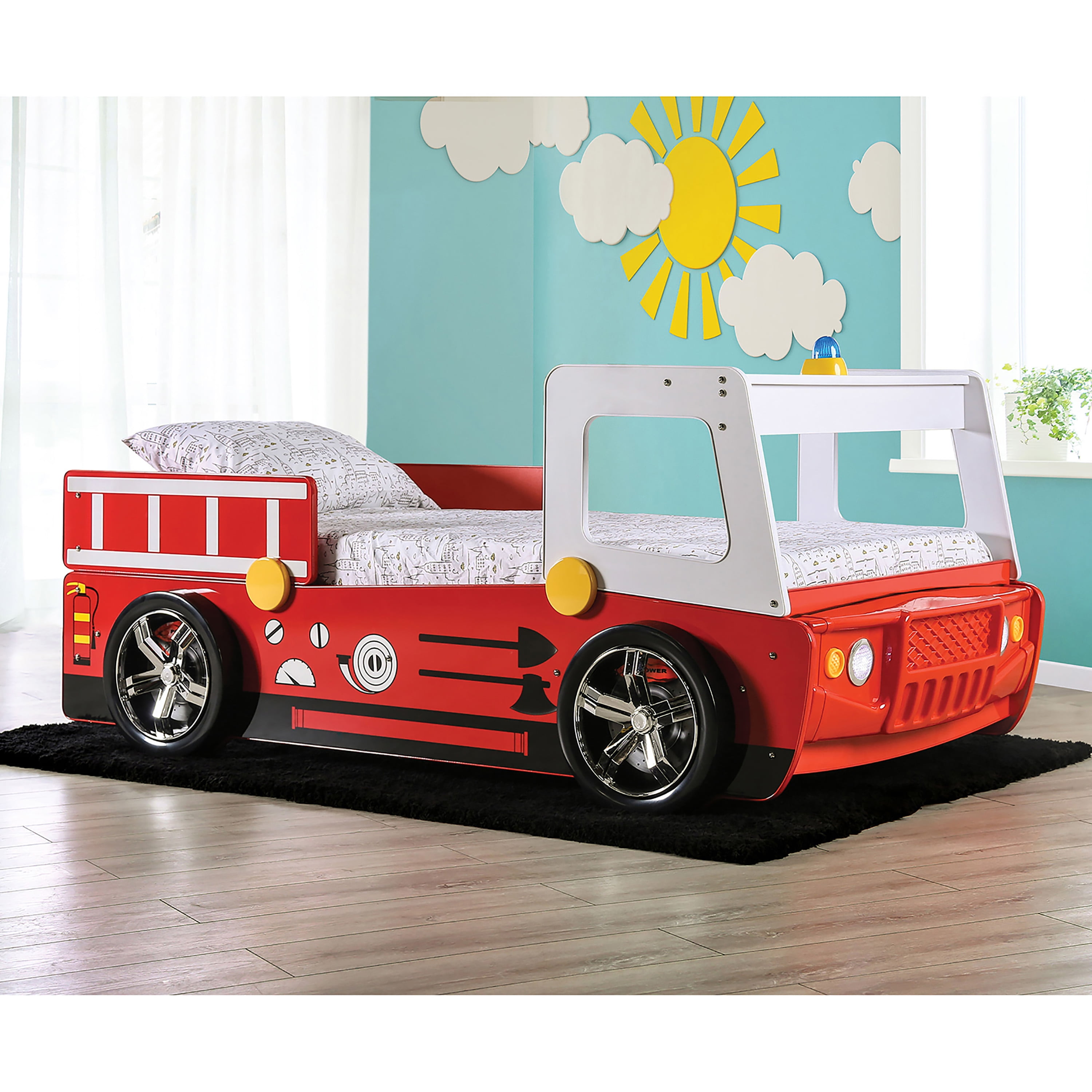 Furniture of America Marshal Kids Wood Twin Fire Truck Bed - Walmart.com