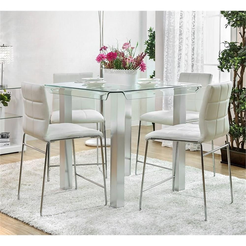 Furniture of America Marva Glass Top 5pc Counter Dining Set in Silver ...