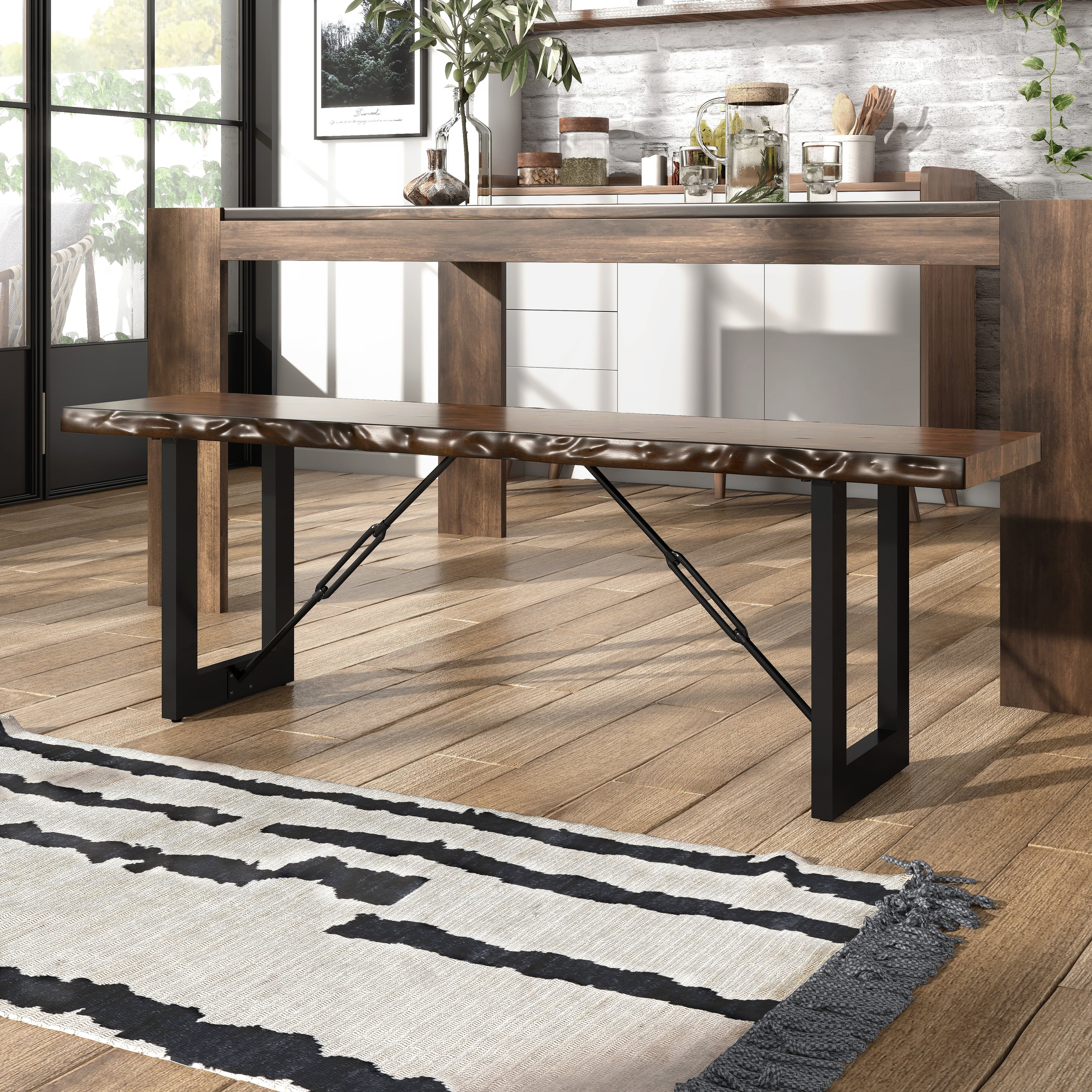 Furniture of America Mass 54" Farmhouse Wood Dining Bench with Metal ...