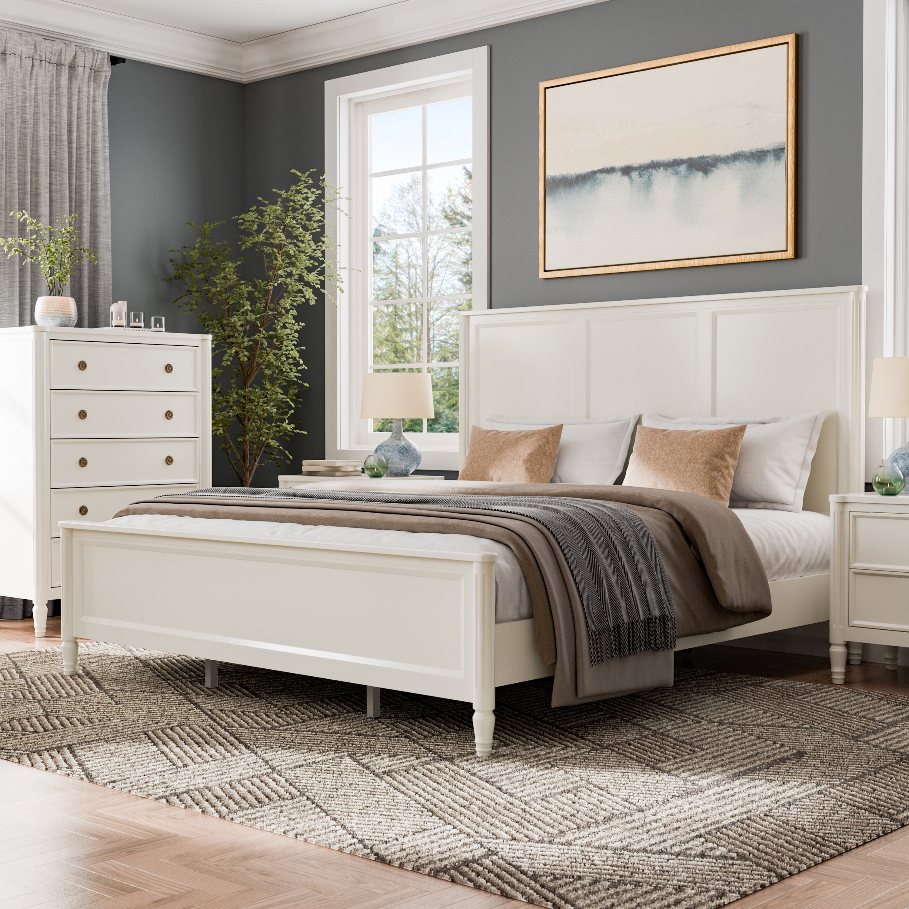 Furniture of America Maui Queen Solid Wood Panel Bed, White - Walmart.com