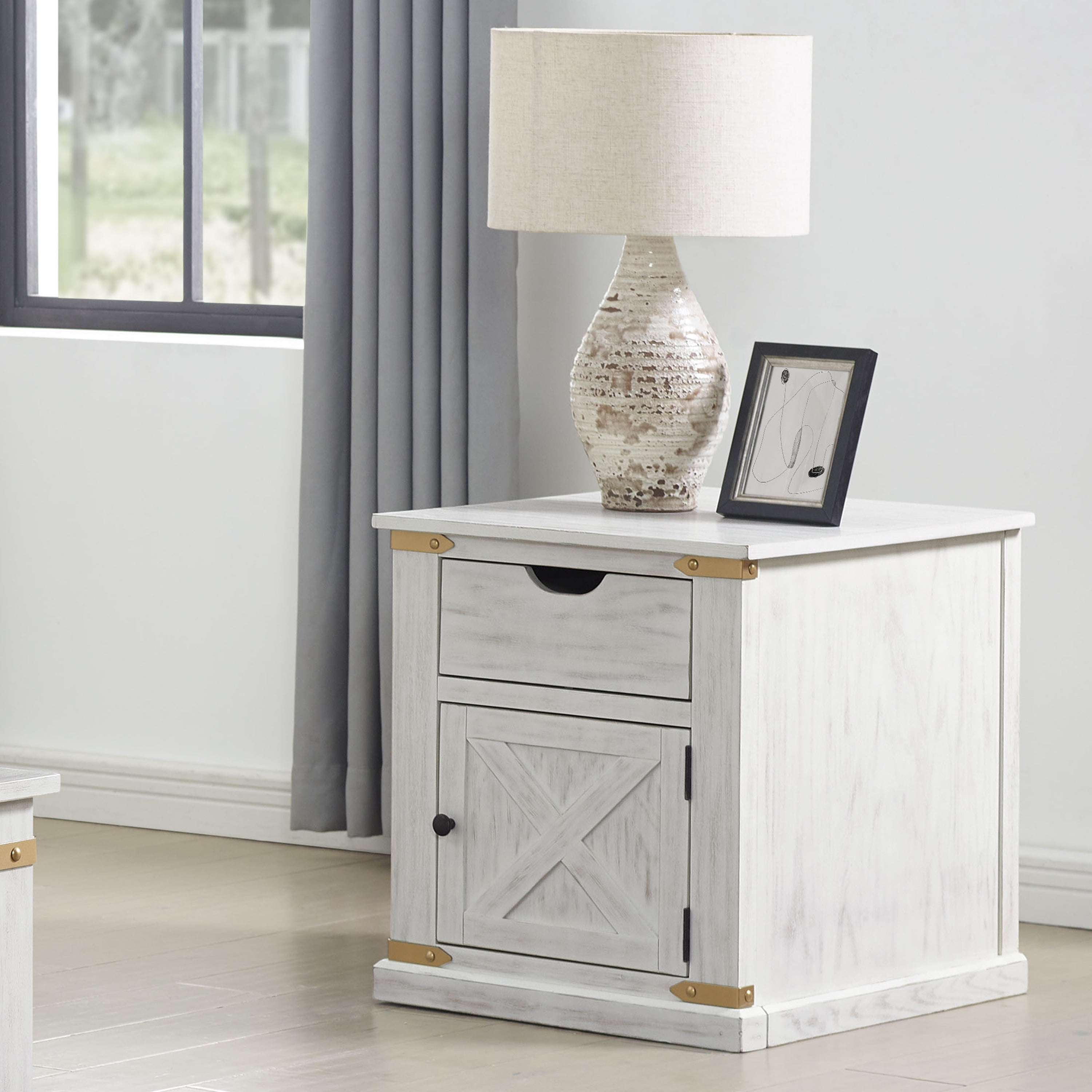 Furniture of America Mavis 1-Drawer Wood Antique White End Table ...