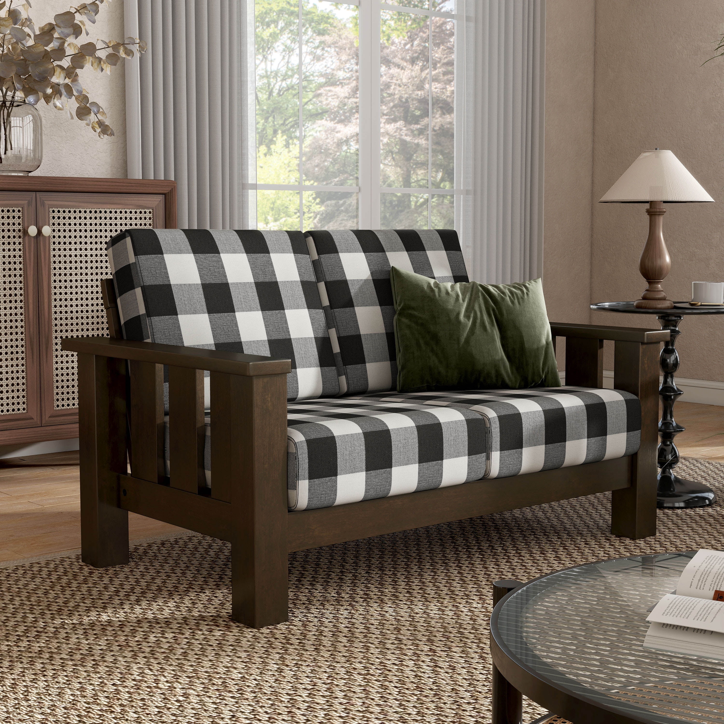 Furniture of America Mell Rustic Solid Wood Plaid Pattern Cushion ...