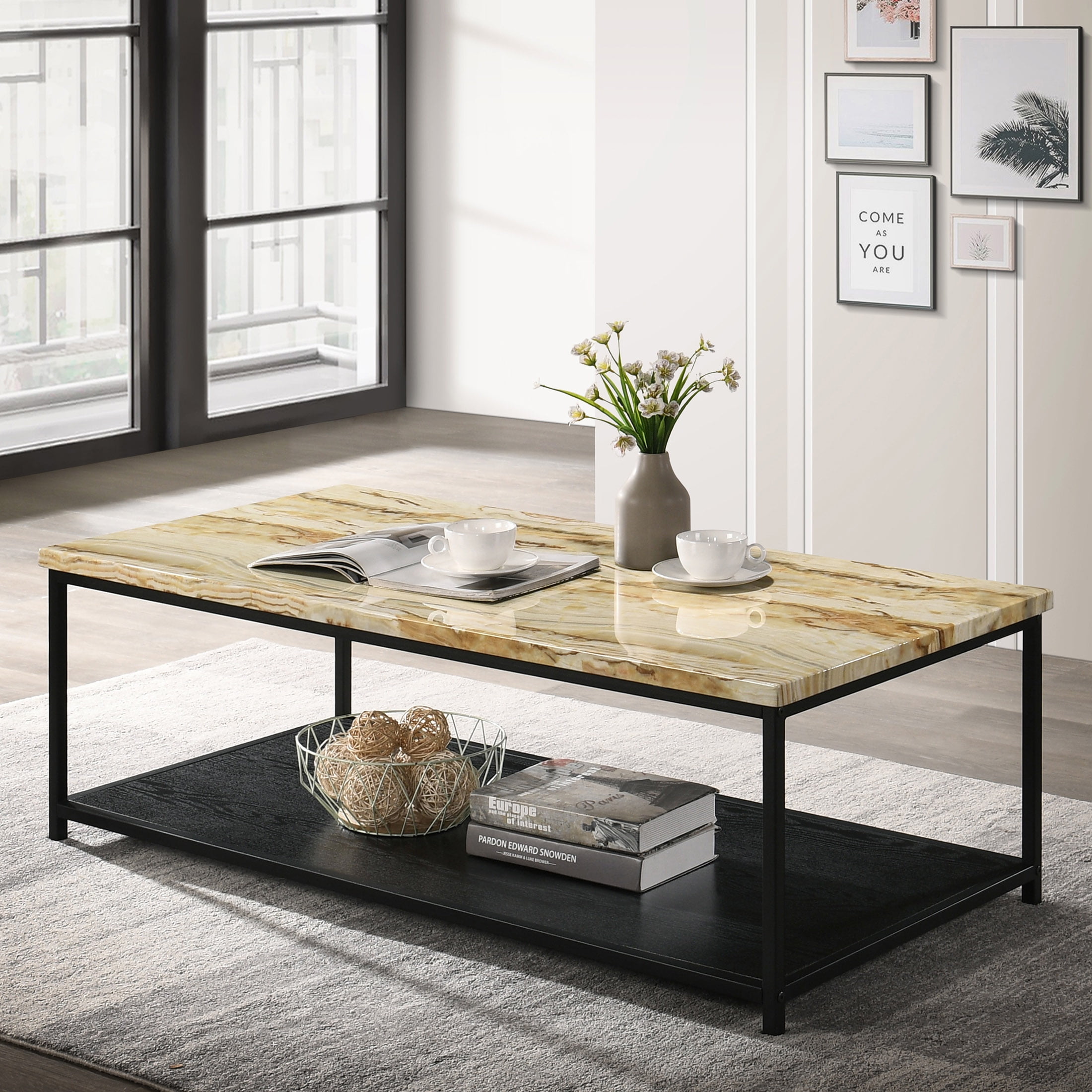 Furniture of America Mesto 1-Shelf Coffee Table, Yellow - Walmart.com