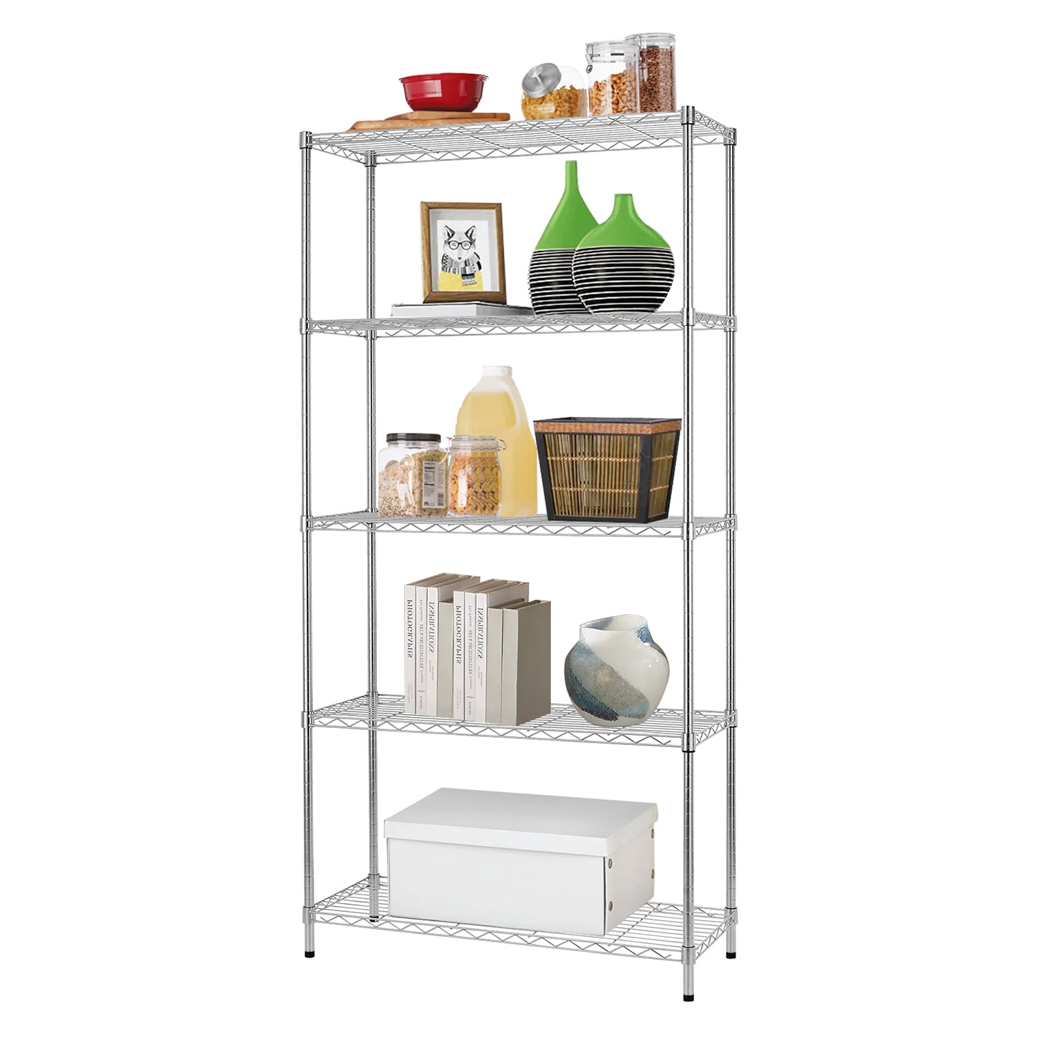 Furniture of America Mio Chrome 5-Tier Metal Shelf NSF Certified ...