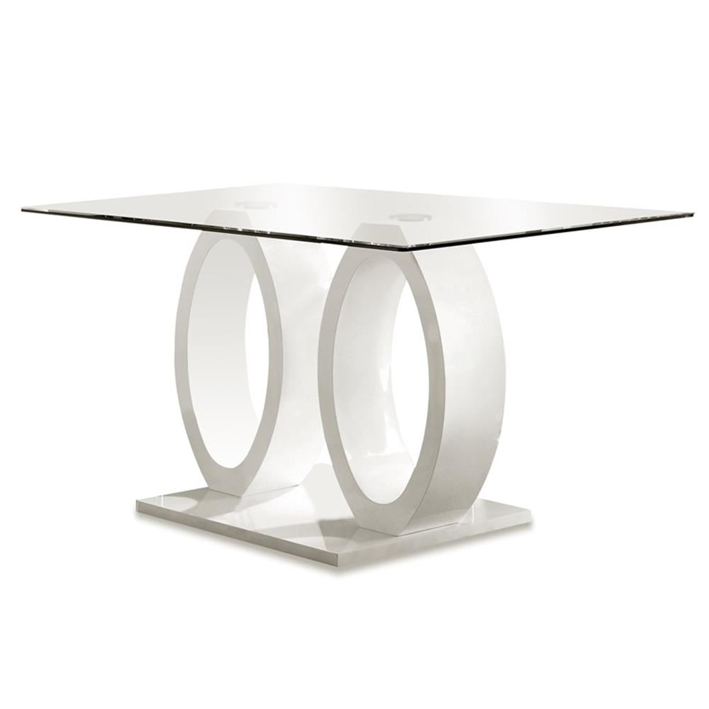 Furniture of America Moya Glass Top Rectangle Dining Table in White ...