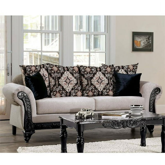 Furniture of America Nantz Traditional Chenille Upholstered Sofa in ...