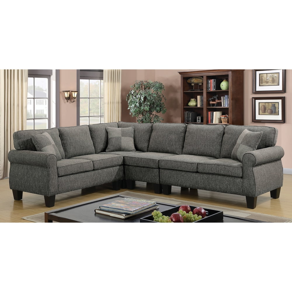 Furniture of America Nele Transitional Linen Fabric L-Shaped Sectional ...