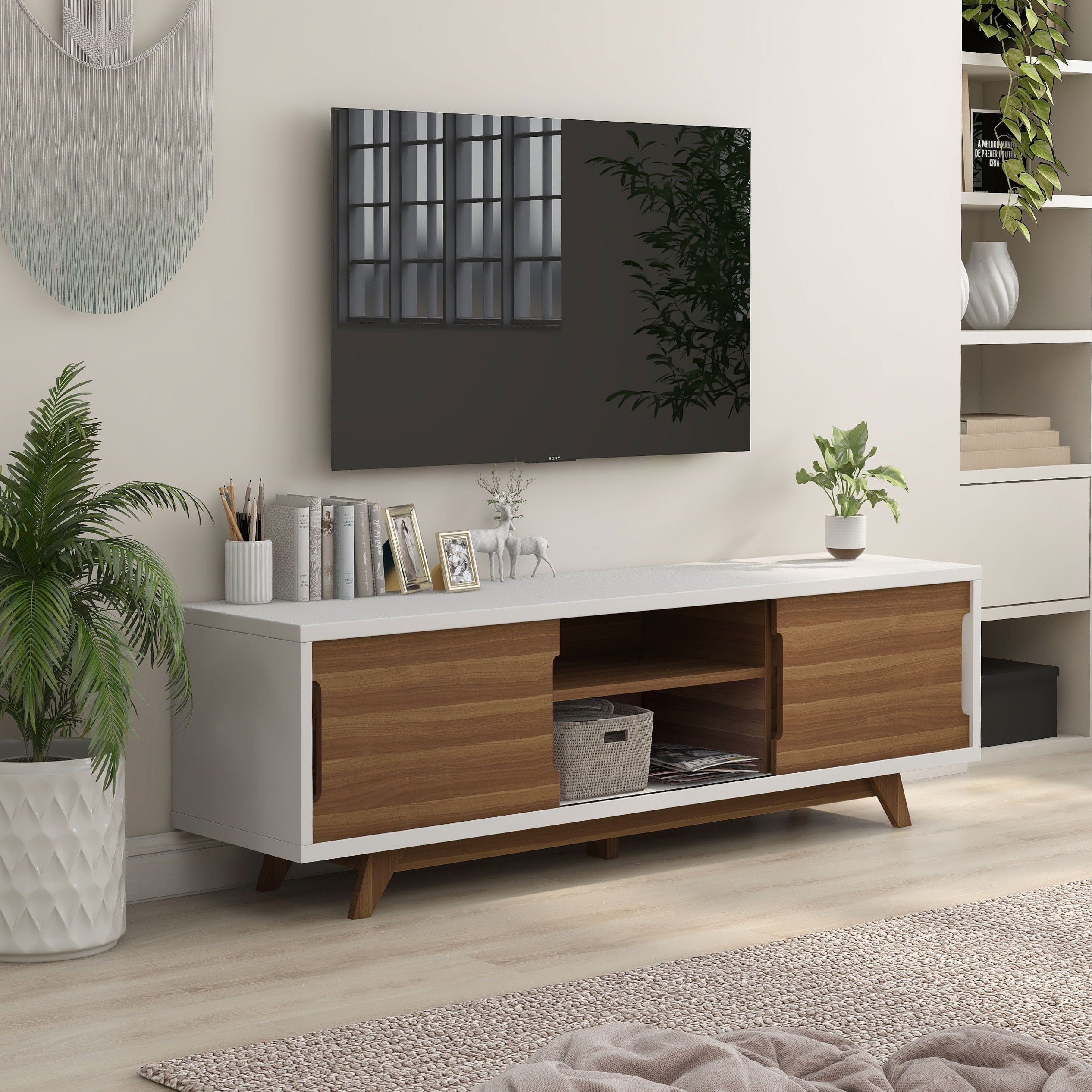 Furniture of America Neva Contemporary White 62-inch 6-Shelf TV Console by - Walmart.com