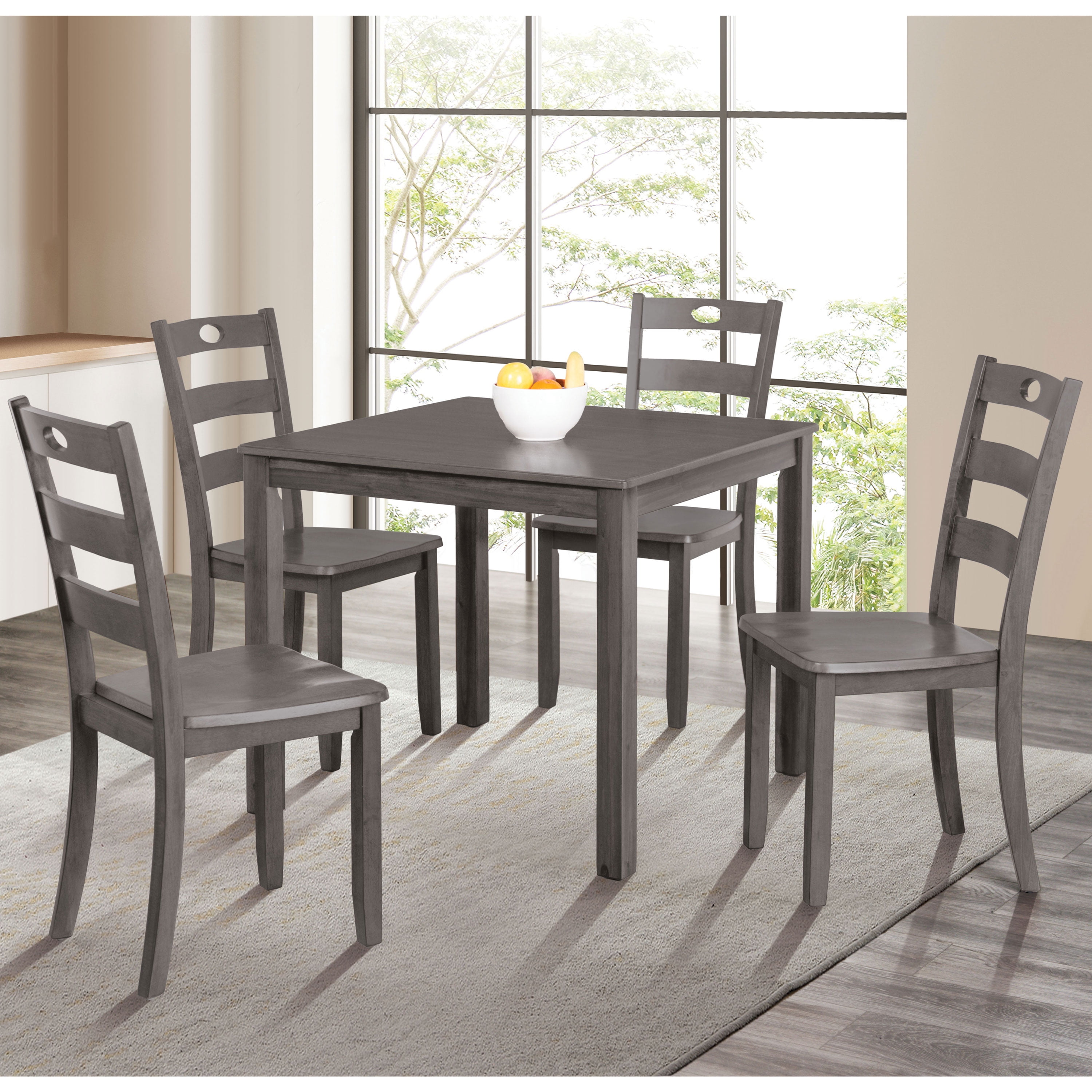 Furniture of America Nolan 5-Piece Transitional Solid Wood Indoor Dining Table Set, Gray ...