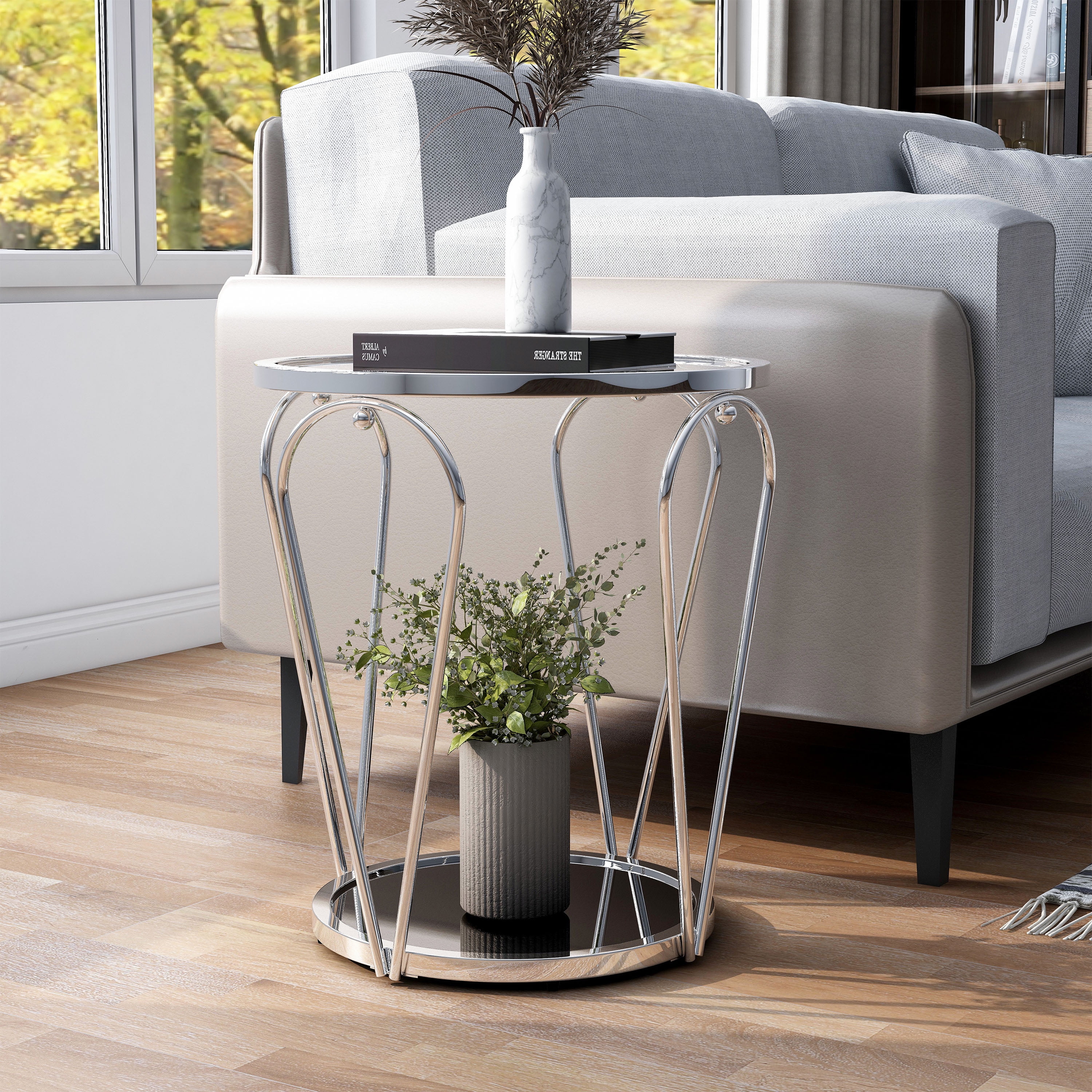 Furniture of America Ollis Glam Glass Top Indoor End Table with 1-Shelf, Chrome - Walmart.com