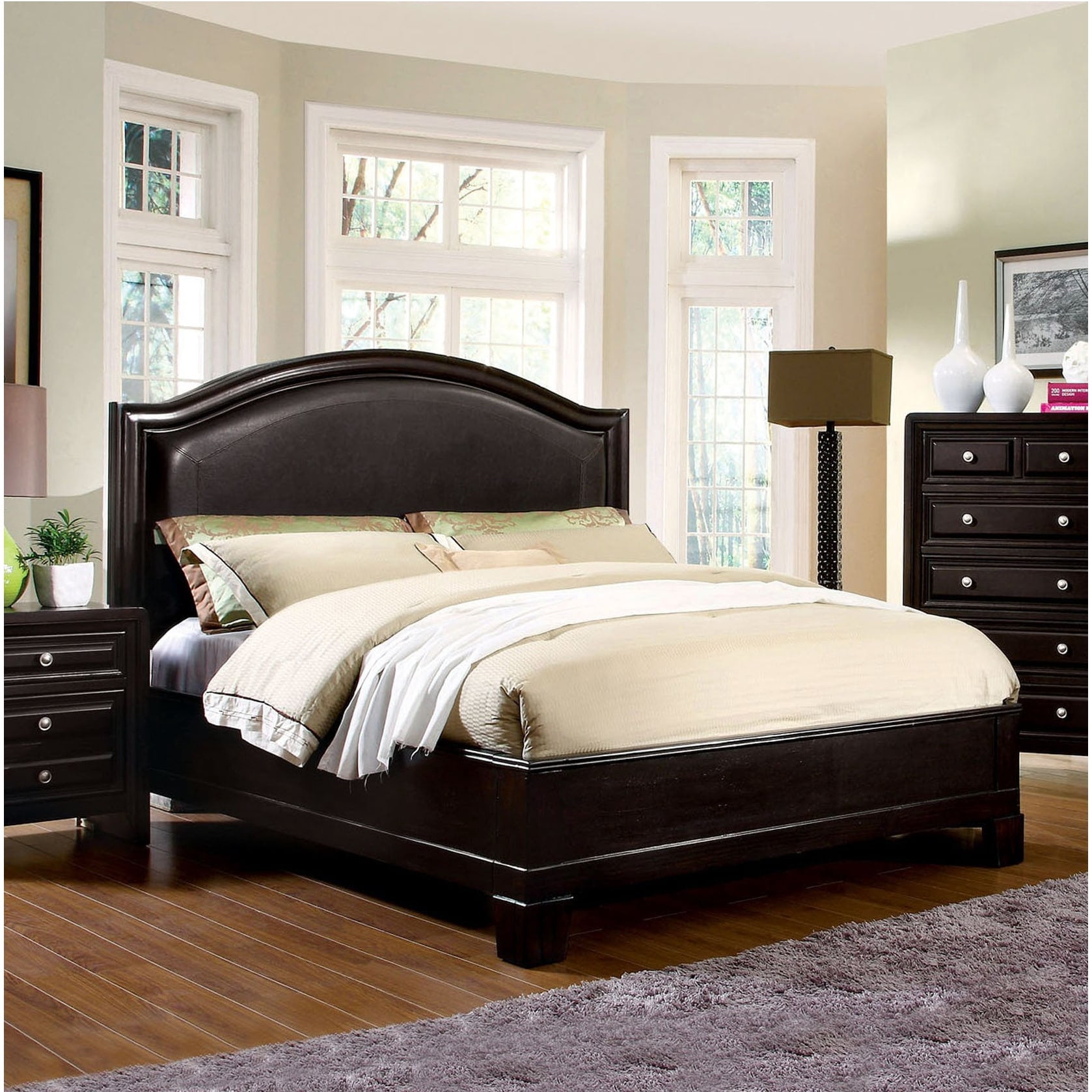 Furniture of America Pigh Traditional Espresso Padded Platform Bed King ...