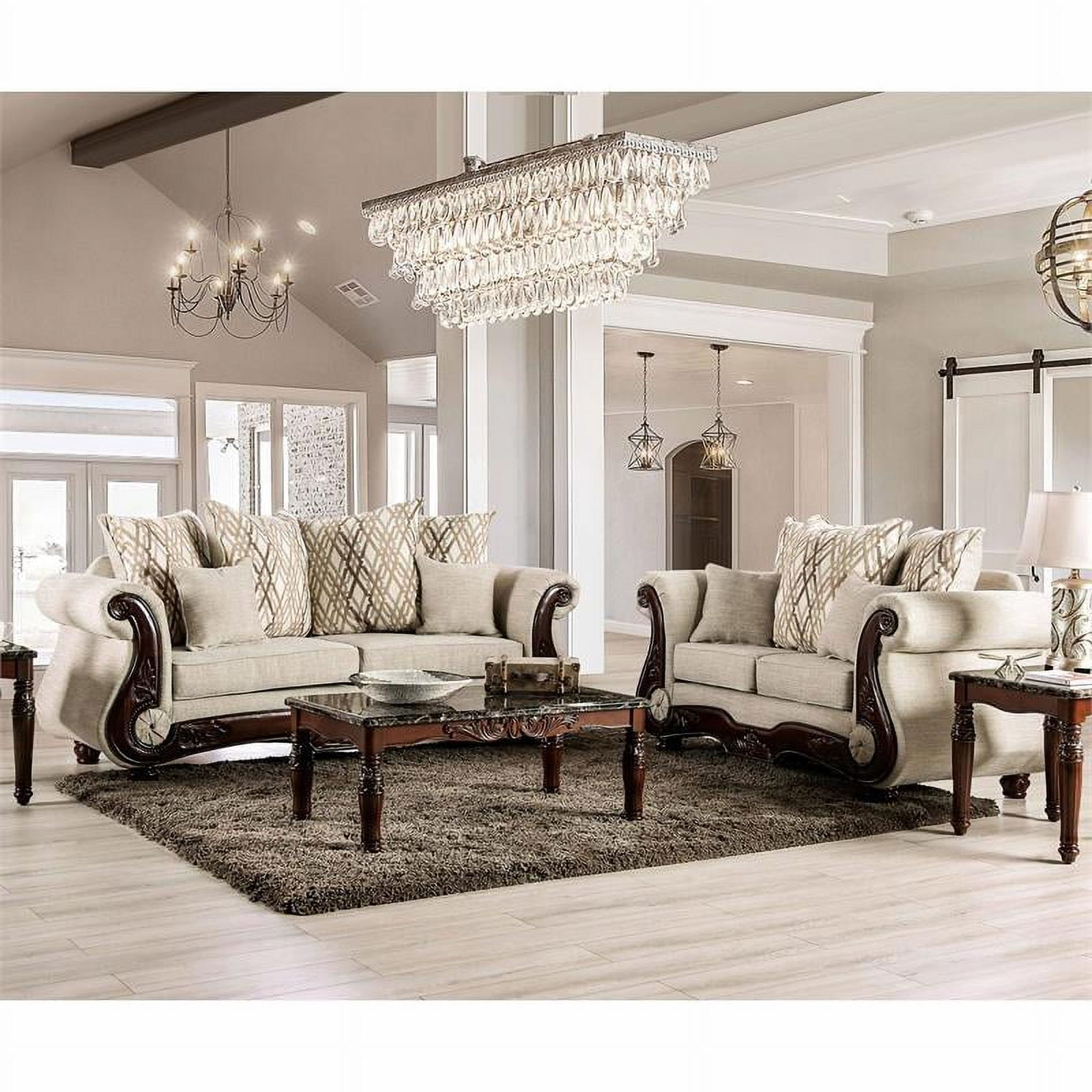 Furniture of America Polsa Traditional Fabric 2-Piece Sofa Set in Brown ...
