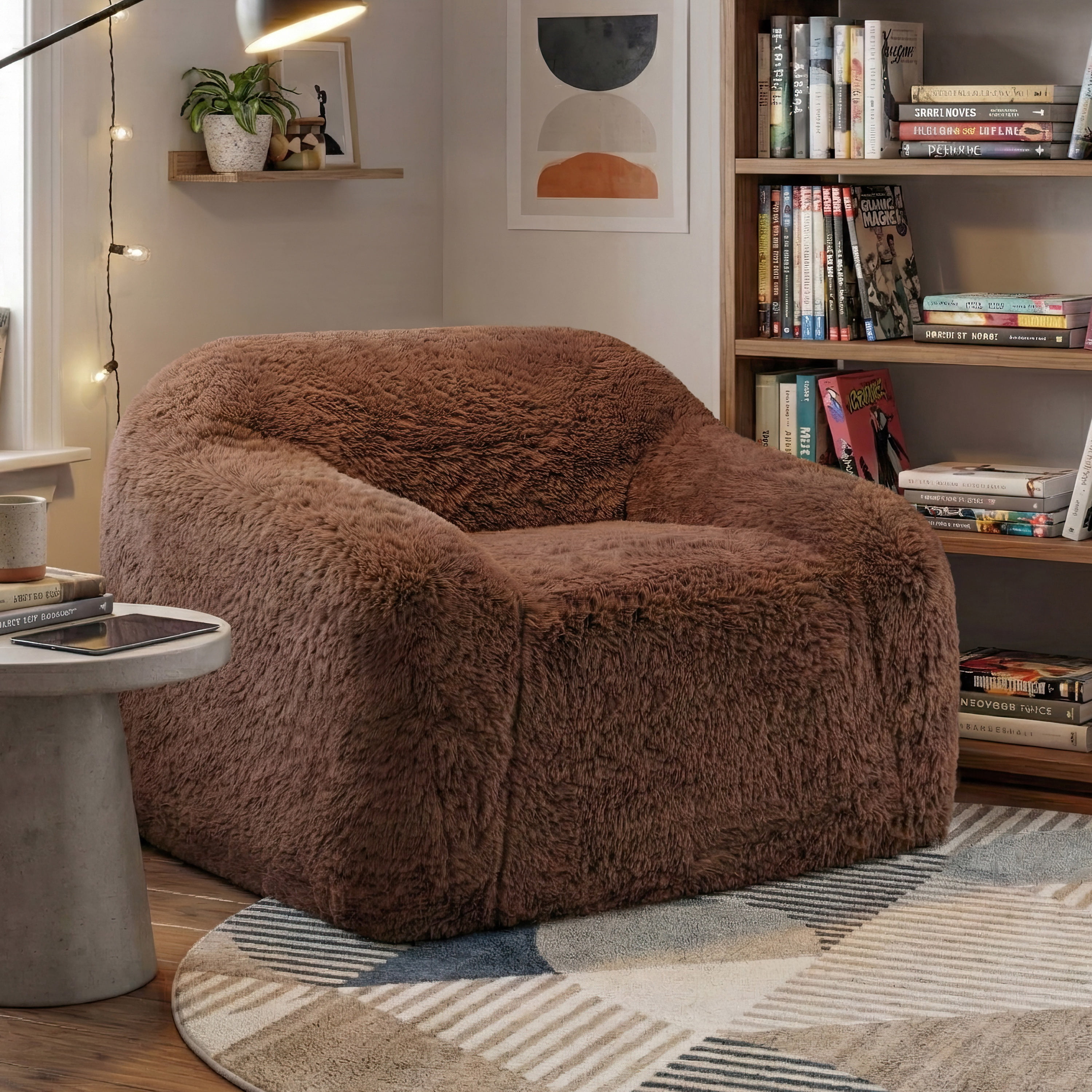 Furniture of America Pommy Modern Faux Fur Compressed Arm Chair, Cedar ...
