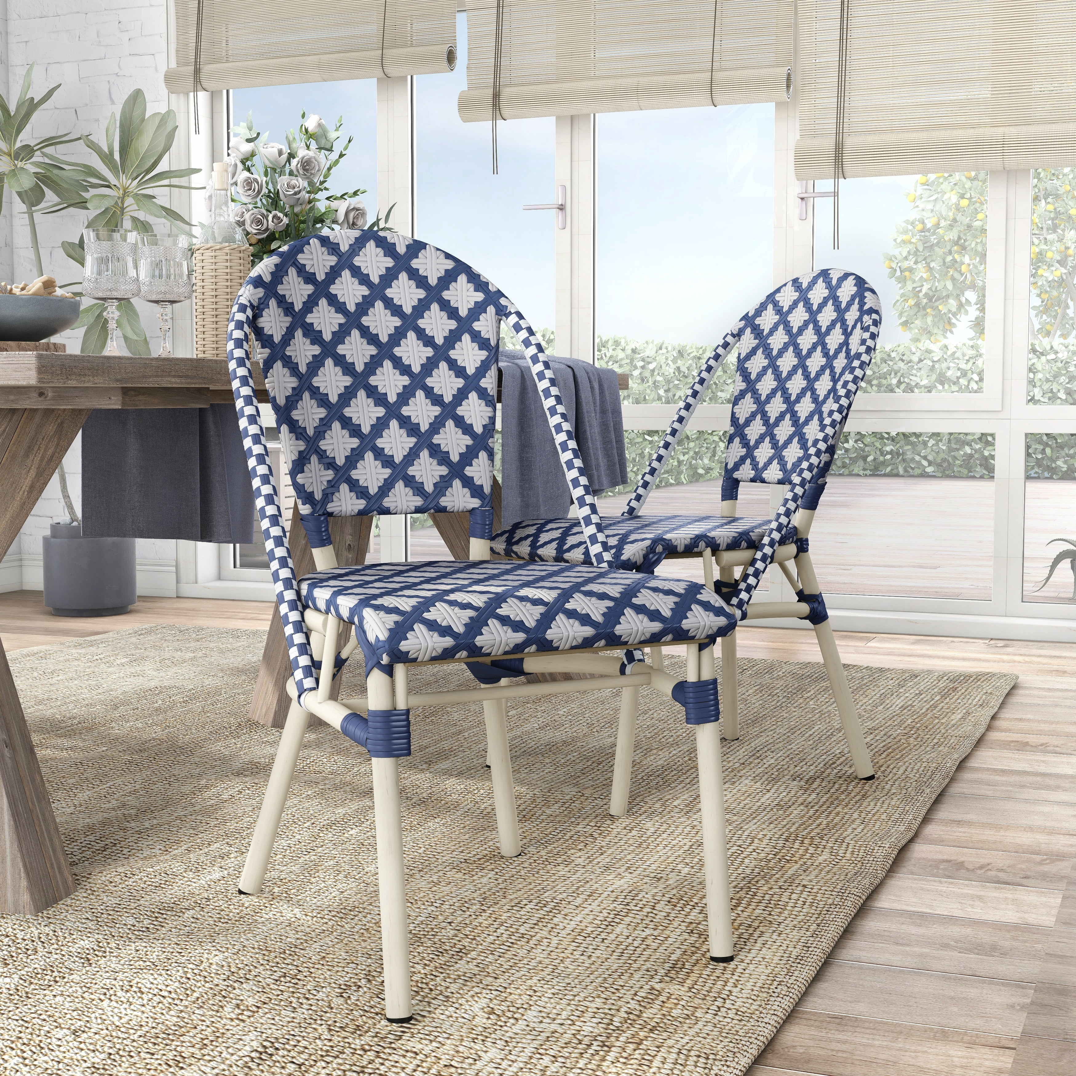 Furniture of America Portia French Metal Wicker Outdoor Bistro Chairs ...