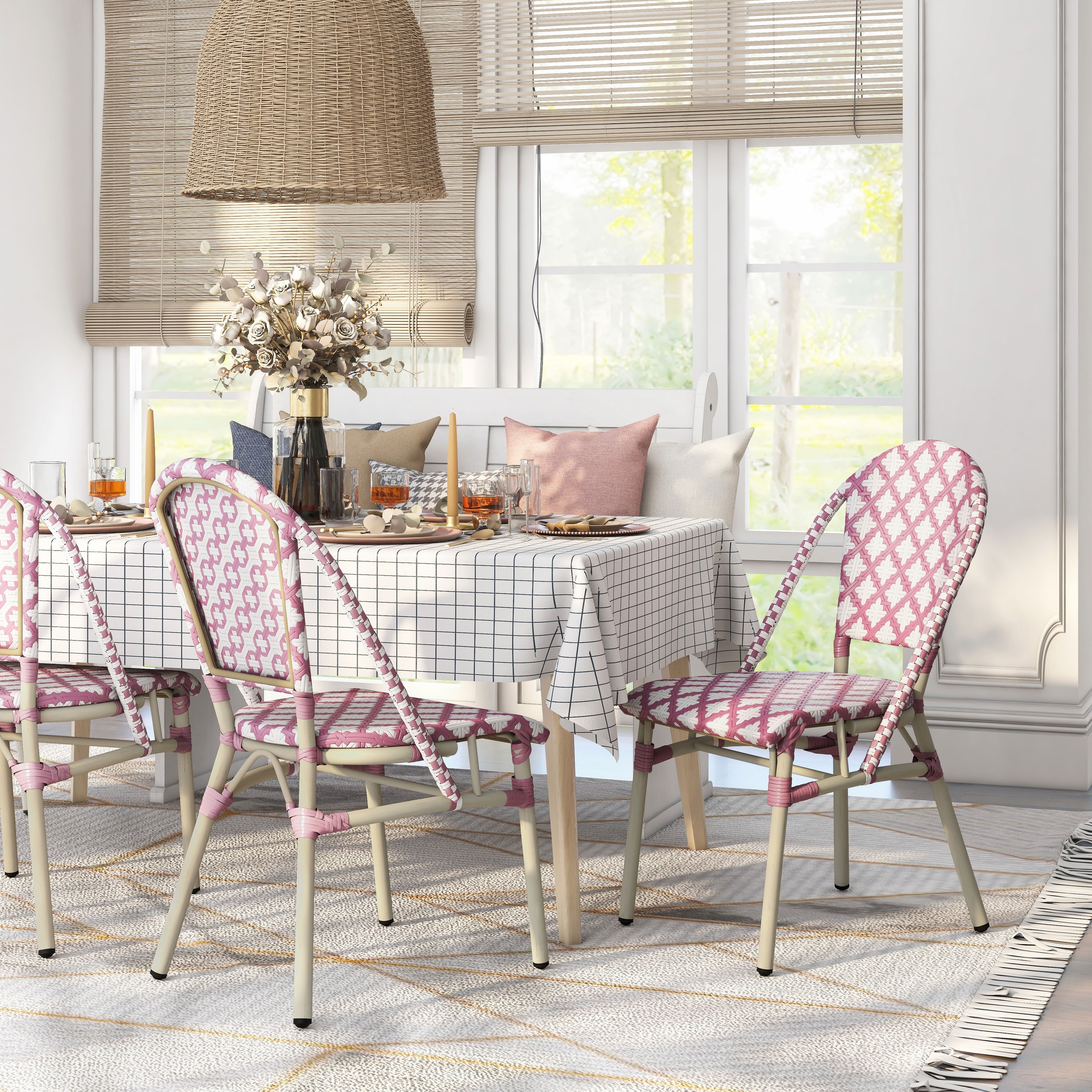 Furniture of America Portia French Metal Wicker Outdoor Bistro Chairs ...