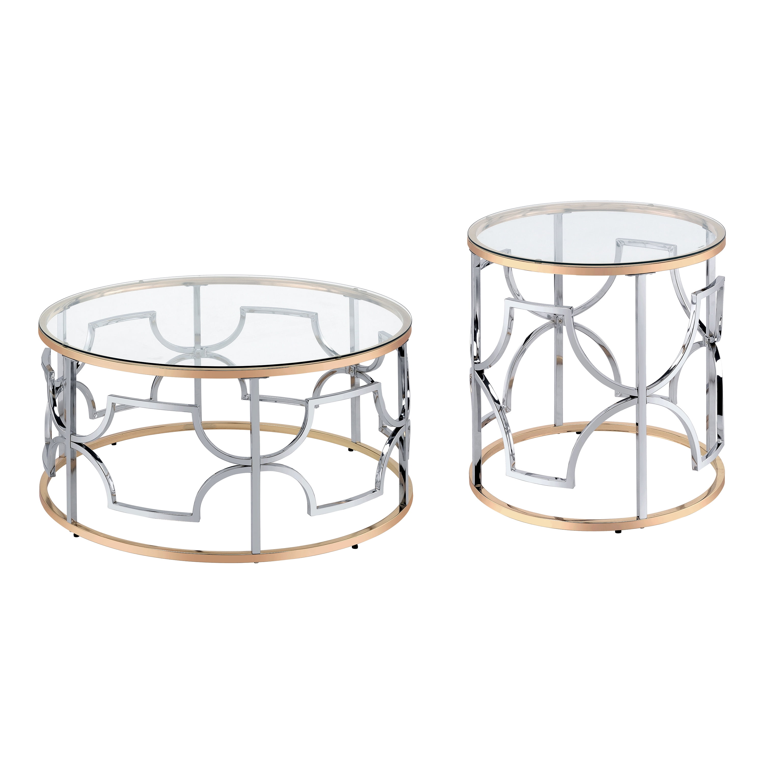 Furniture of America Prism 2-Piece Coffee Table Set, Chrome and Gold ...