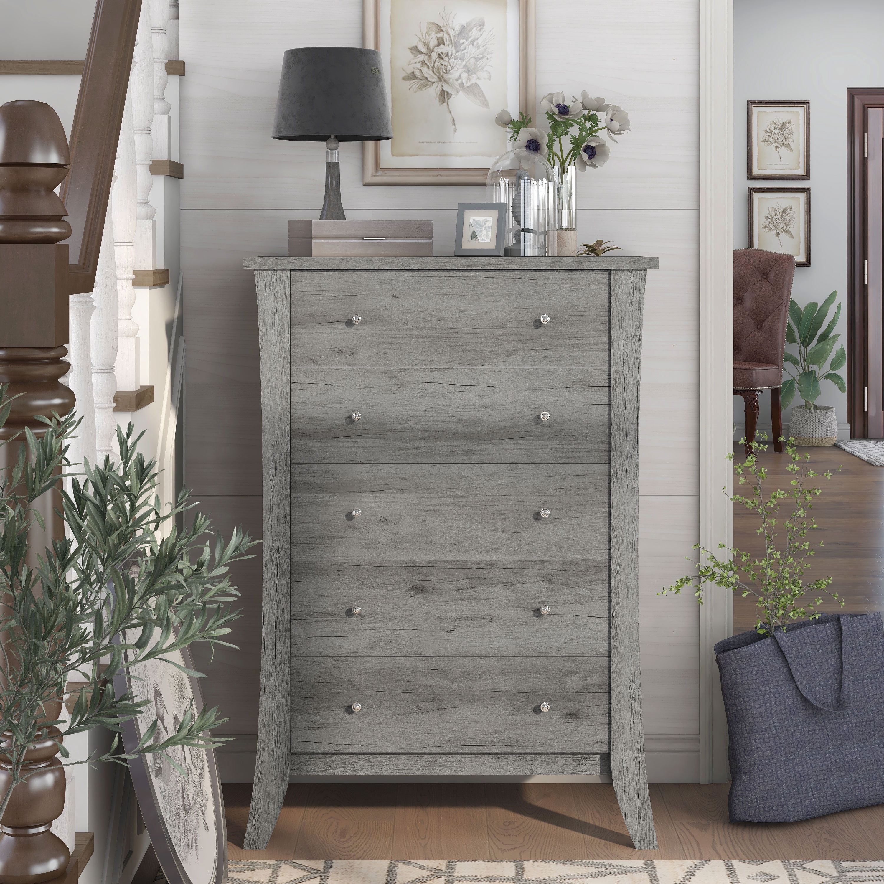 Furniture of America Quake 5-Drawer Wood Vintage Gray Oak Chest ...