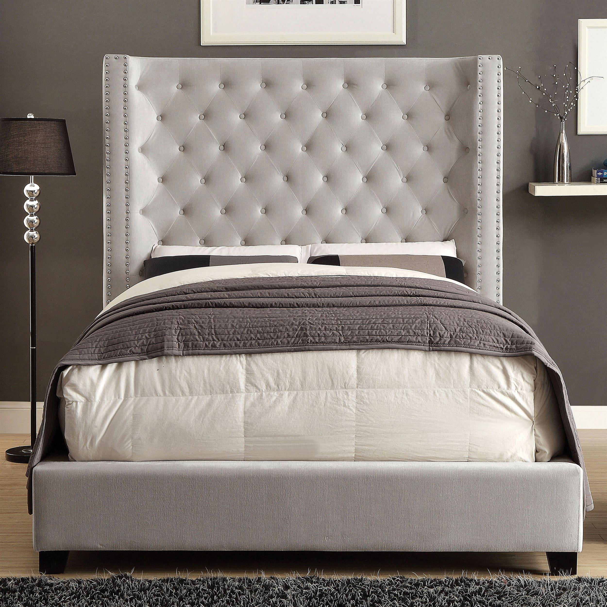 Furniture of America Qualy Wingback Tufted Fabric Queen Bed in Ivory ...